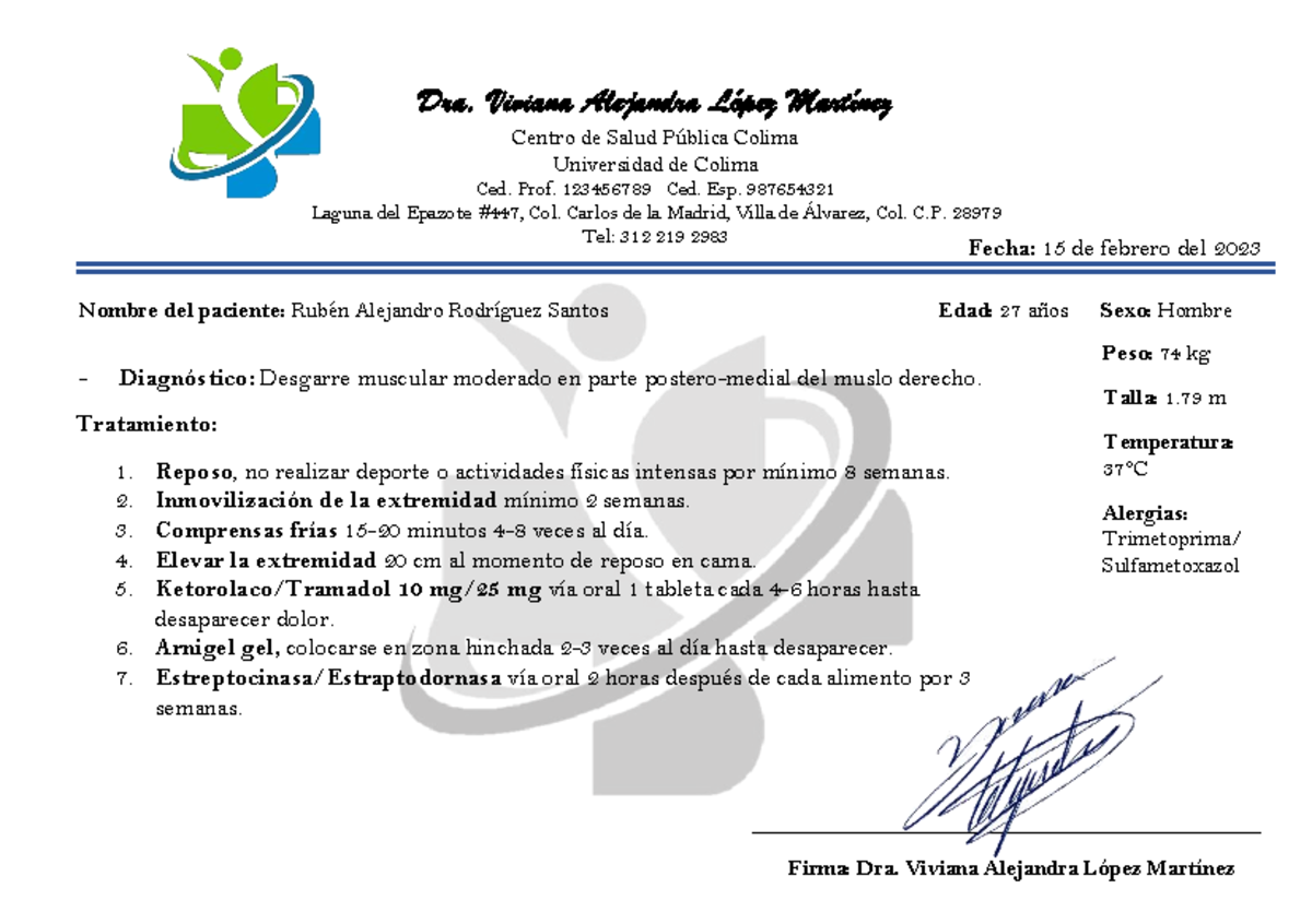 Receta Médica López Martínez Viviana Alejandra - Fecha: 15 de febrero ...