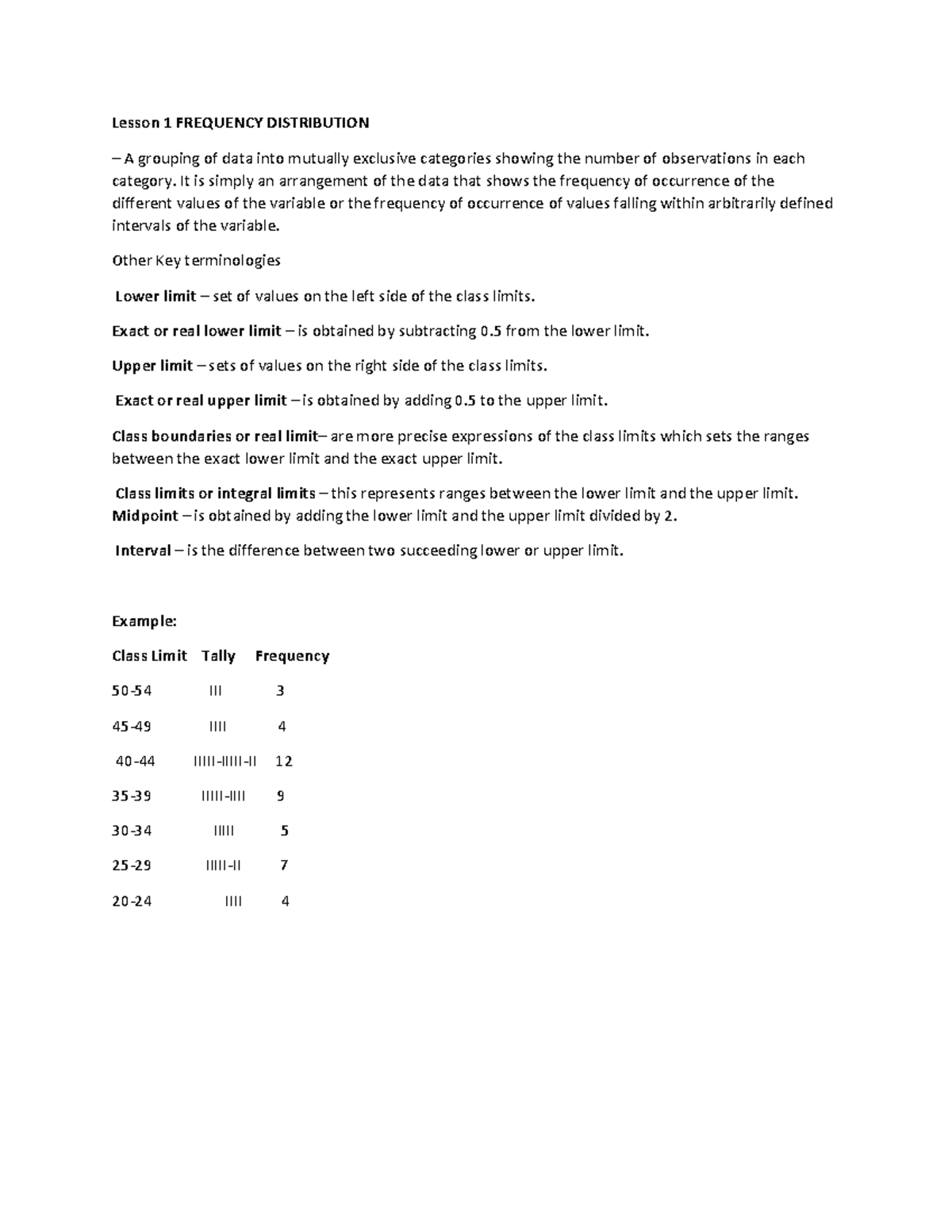 Lesson 1 Frequency Distribution - Lesson 1 FREQUENCY DISTRIBUTION A ...