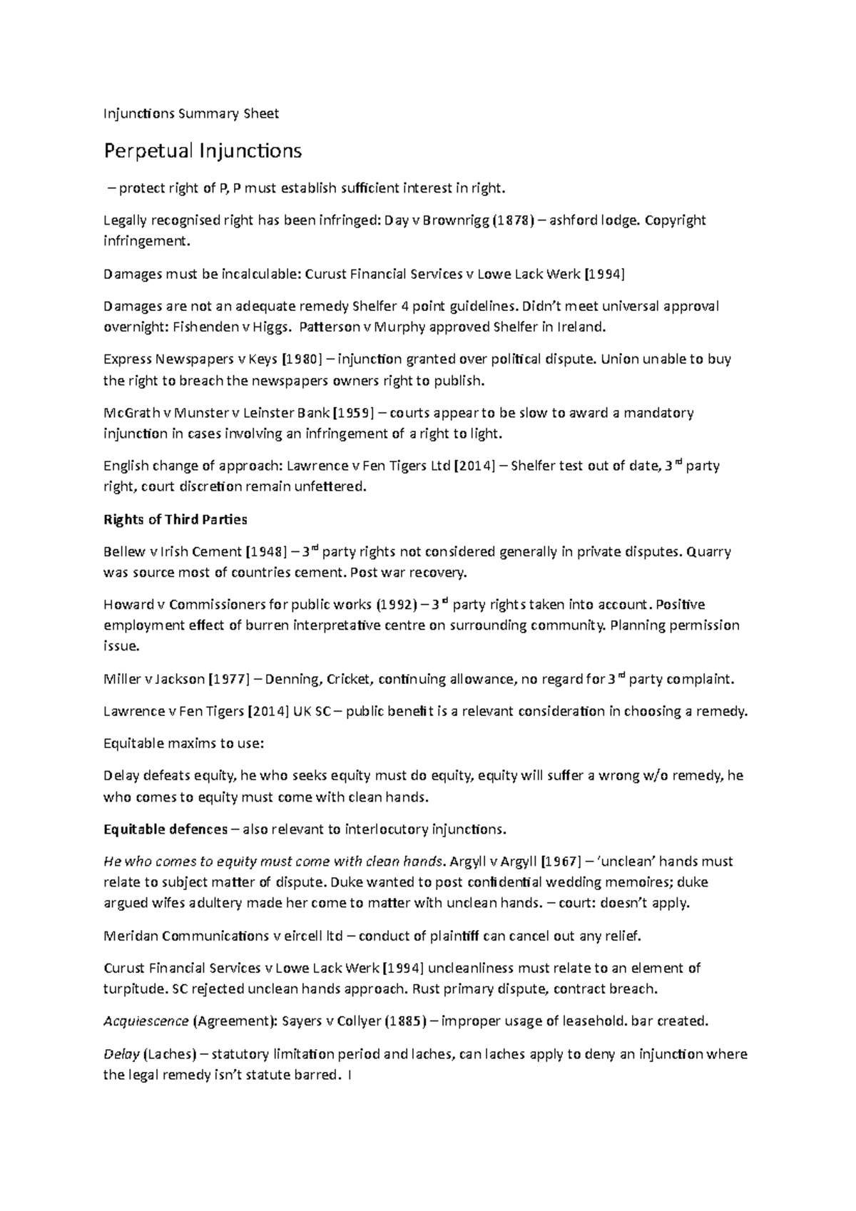 Injunctions Summary Sheet - Full Breakdown - Injunctions Summary Sheet ...