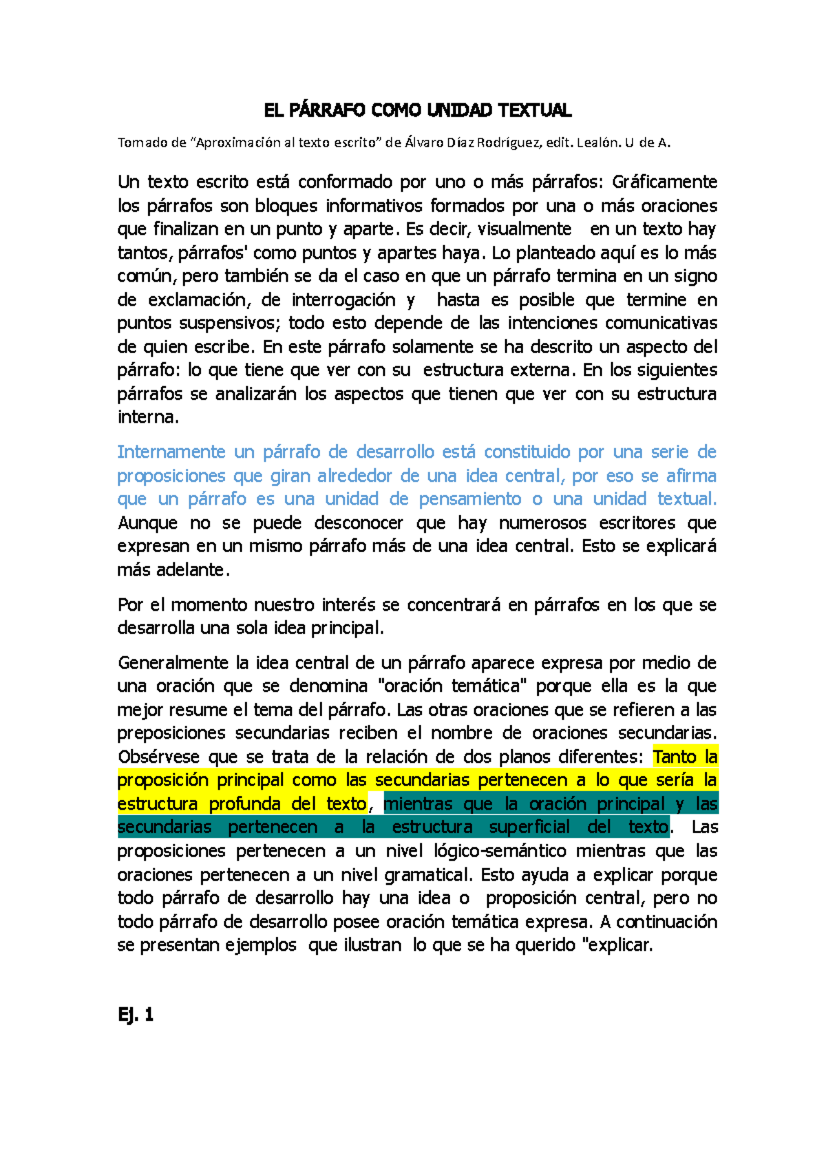 EL Párrafo COMO U. Textual - EL PÁRRAFO COMO UNIDAD TEXTUAL Tomado de ...