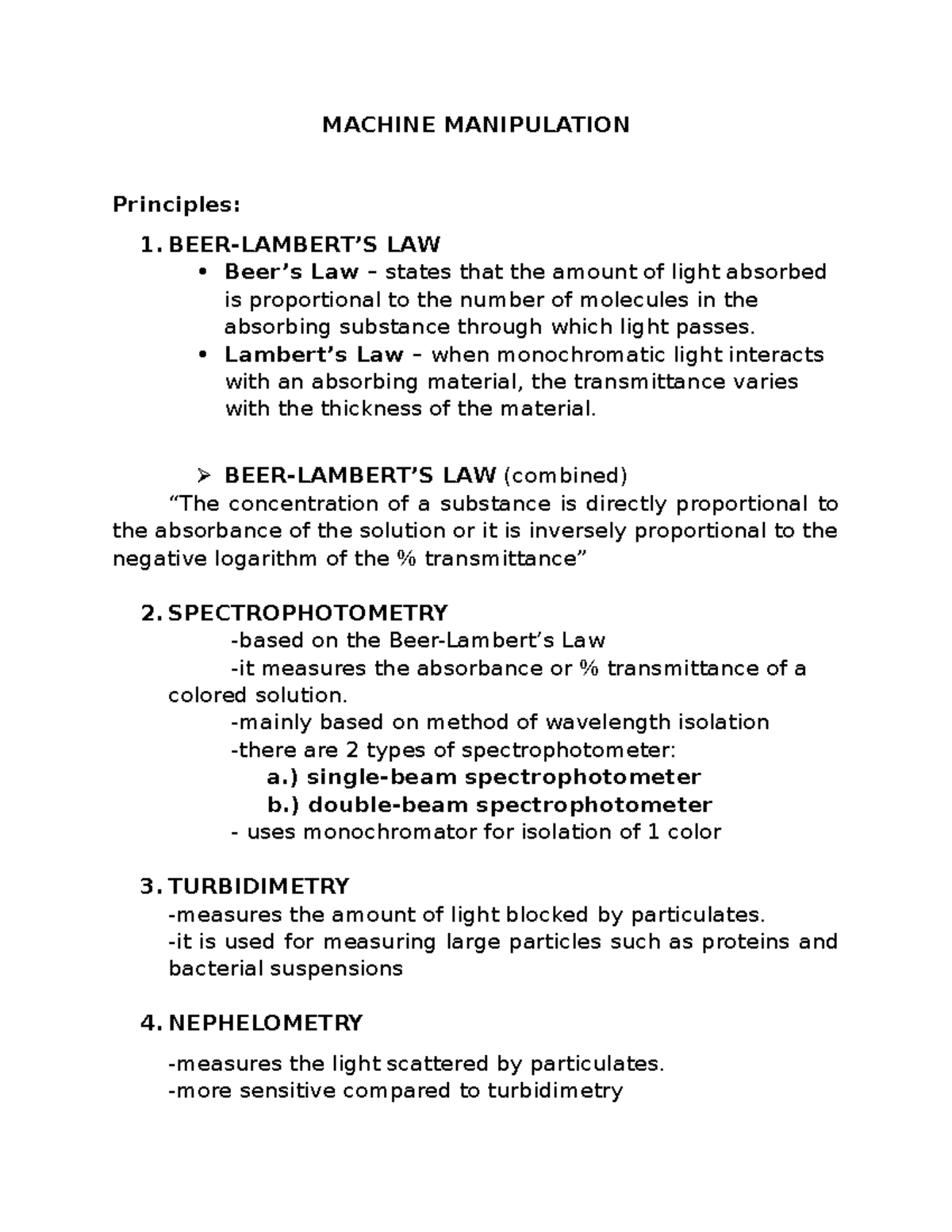 Machine Manipulation - MACHINE MANIPULATION Principles: BEER-LAMBERT’S ...