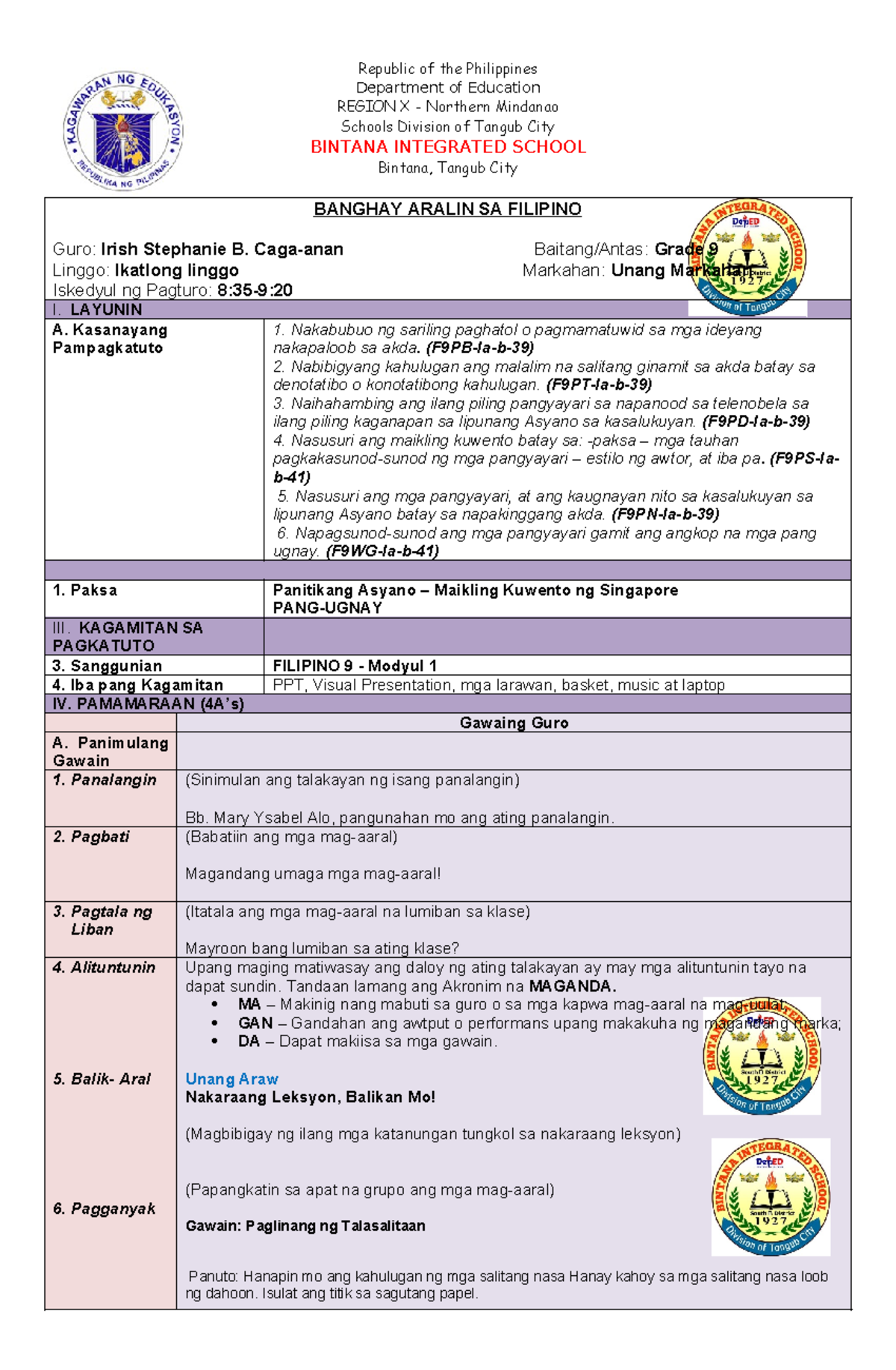 Module 1 - Lesson Plan - Department of Education REGION X - Northern ...