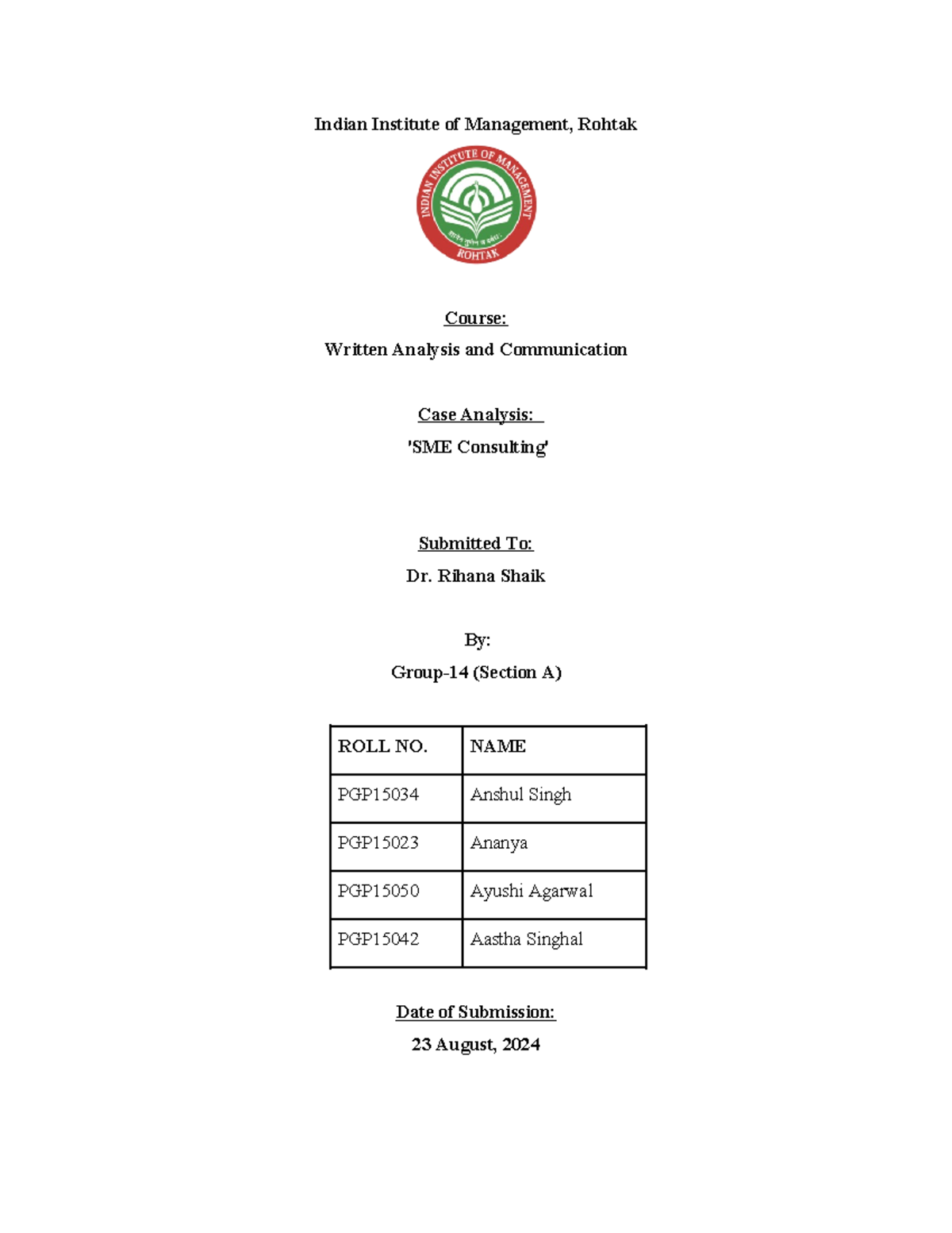 WAC SME - 6 step analysis - Indian Institute of Management, Rohtak ...