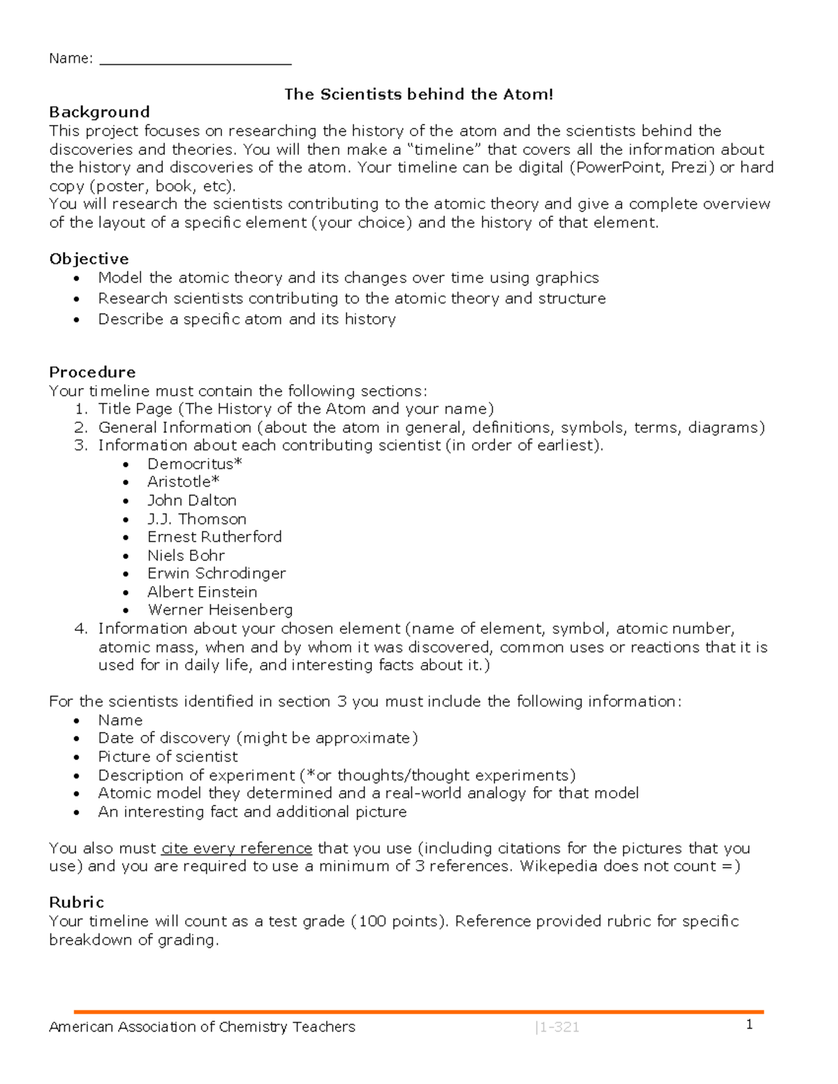Atomic theory and structure timeline project - American Association of ...