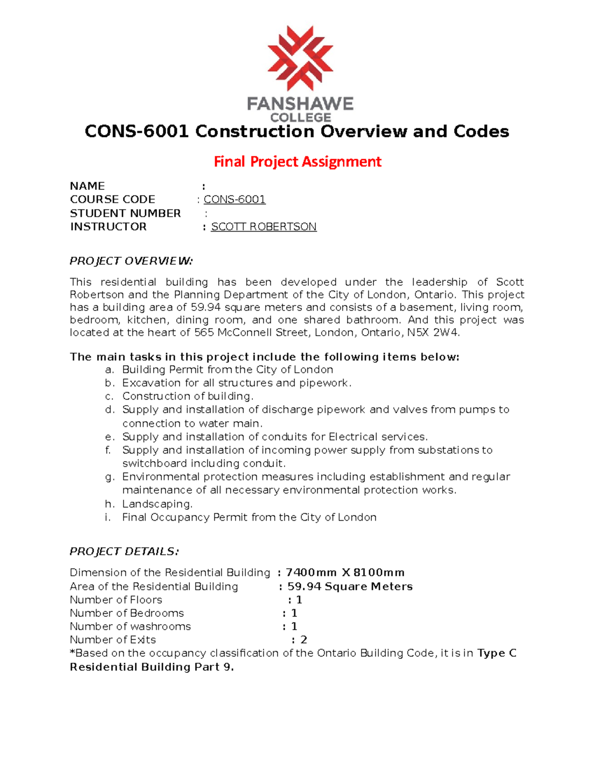 Final Assignment IN CONS-6001 (OBC) - CONS-6001 Construction Overview ...