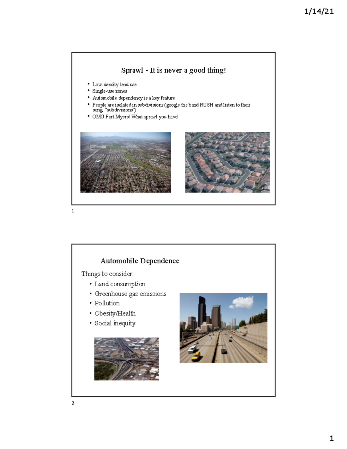 4714 lecture slides chapter 2 - Sprawl - It is never a good thing! Low-density land use Single ...