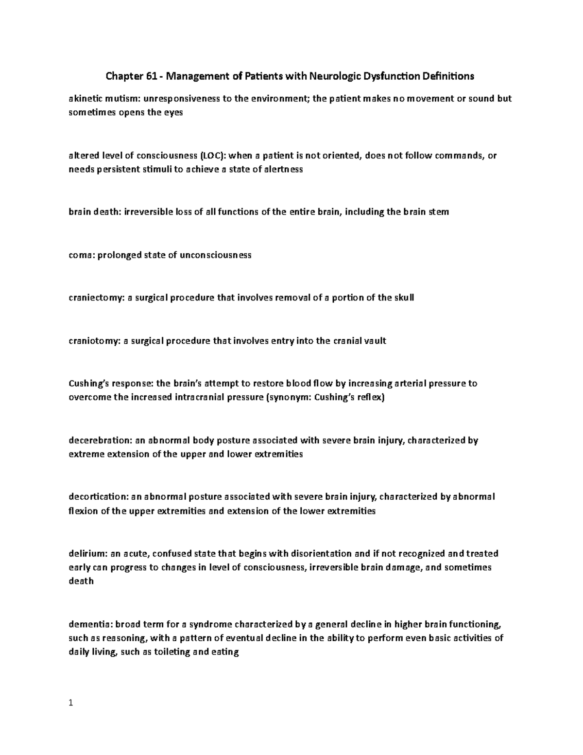 Chapter 61 - Management of Patients with Neurologic Dysfunction Definitions - akinetic mutism ...
