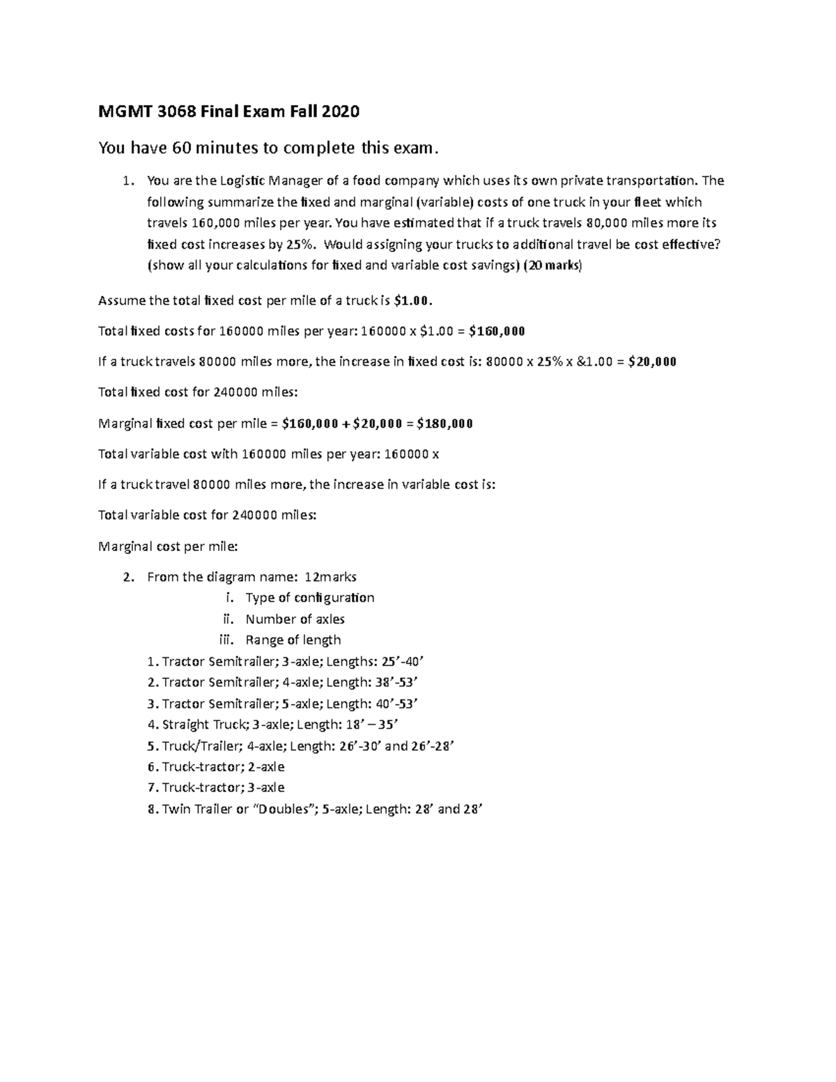 MGMT 3068 Final Exam Fall 2020 - MGMT 3068 Final Exam Fall 2020 You ...