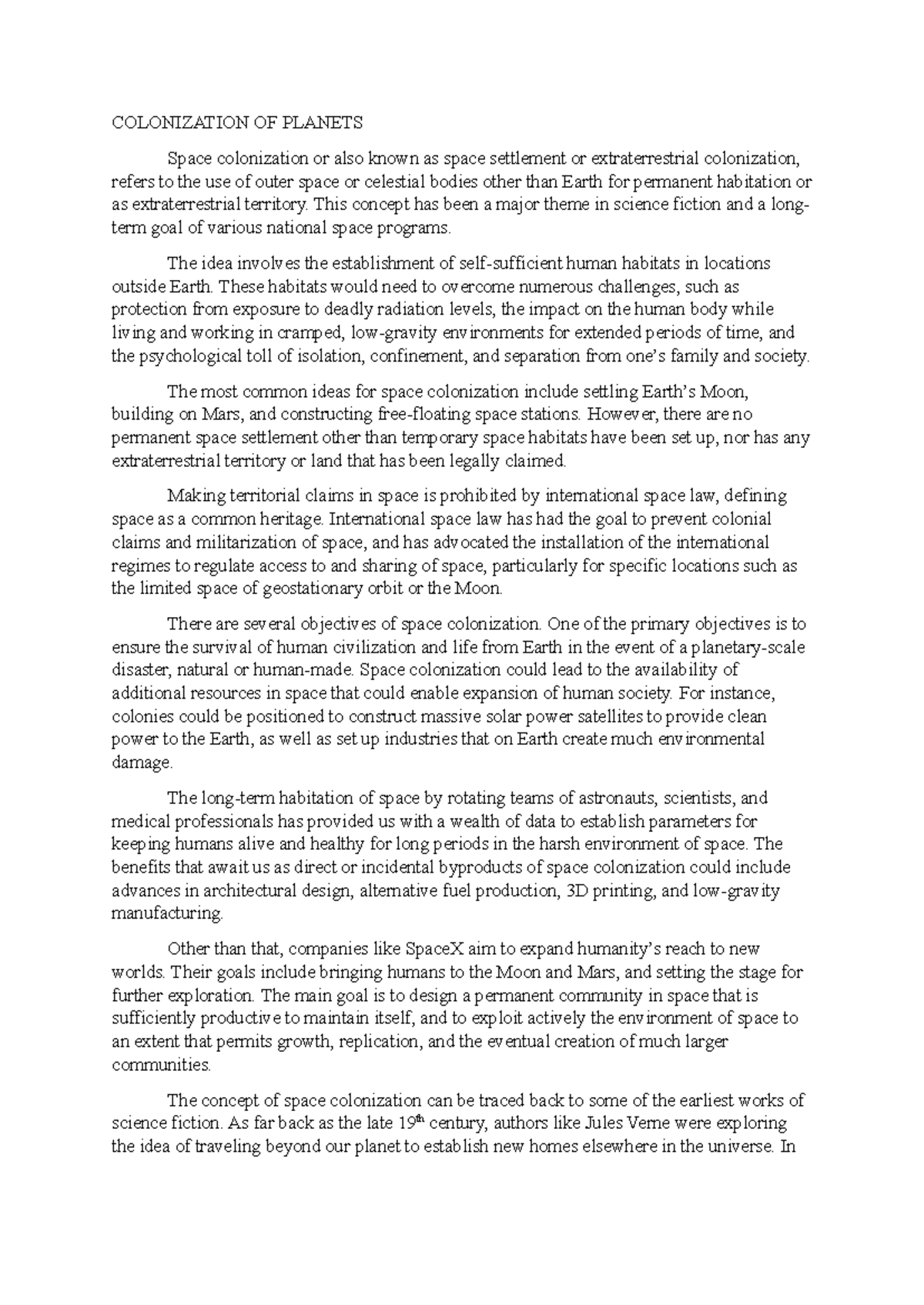 Colonization OF Planets - COLONIZATION OF PLANETS Space colonization or ...