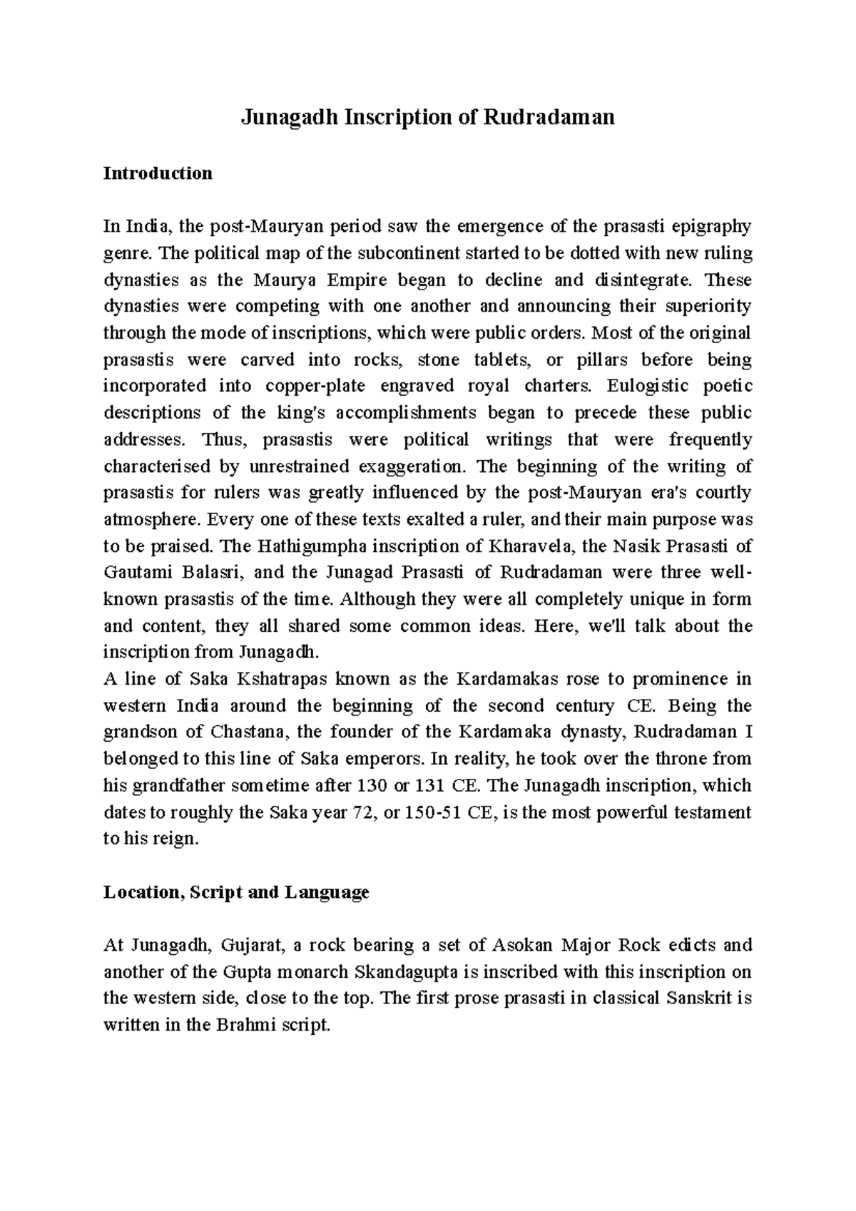 Junagadh Inscription of Rudradaman - Junagadh Inscription of Rudradaman ...