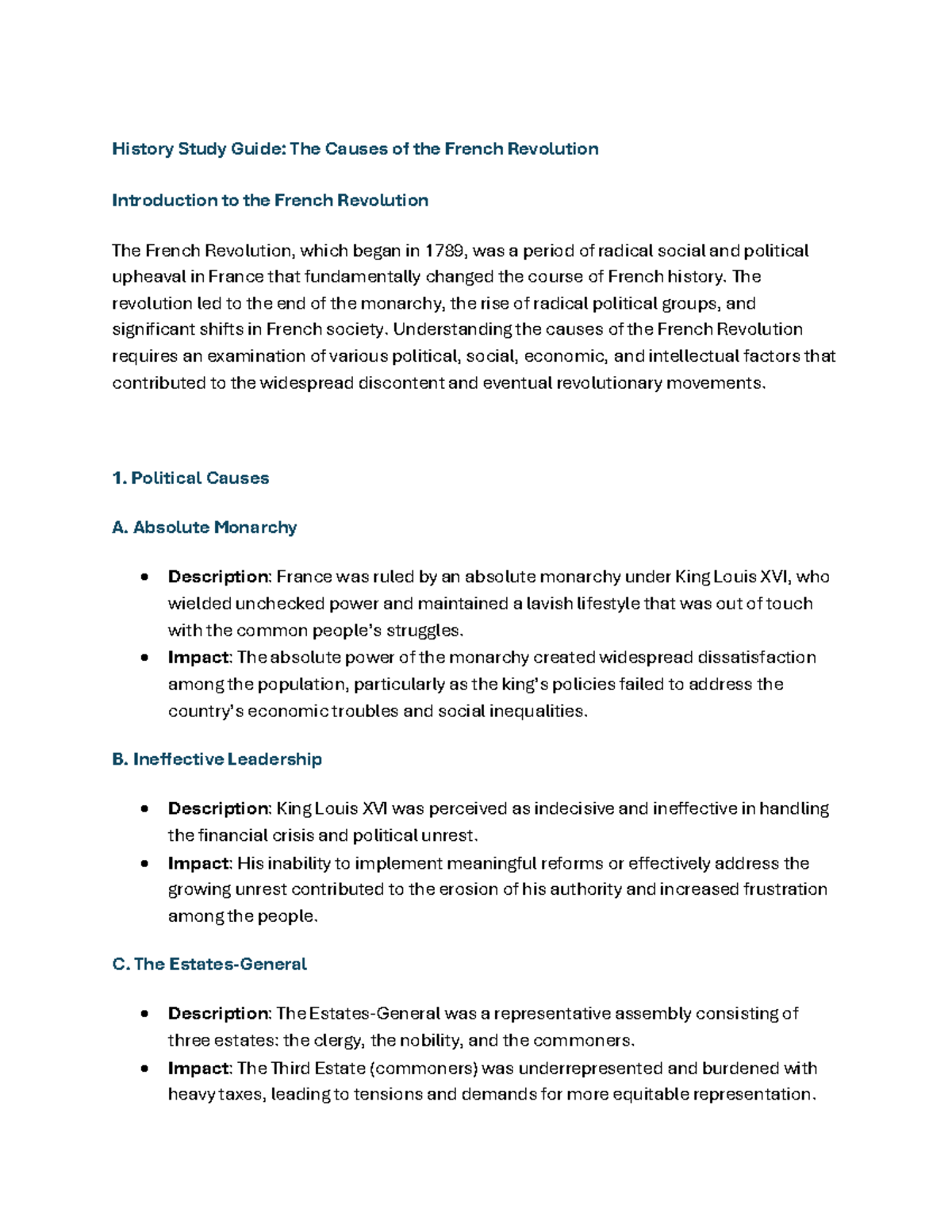 History Study Guide - The Causes of the French Revolution - History ...