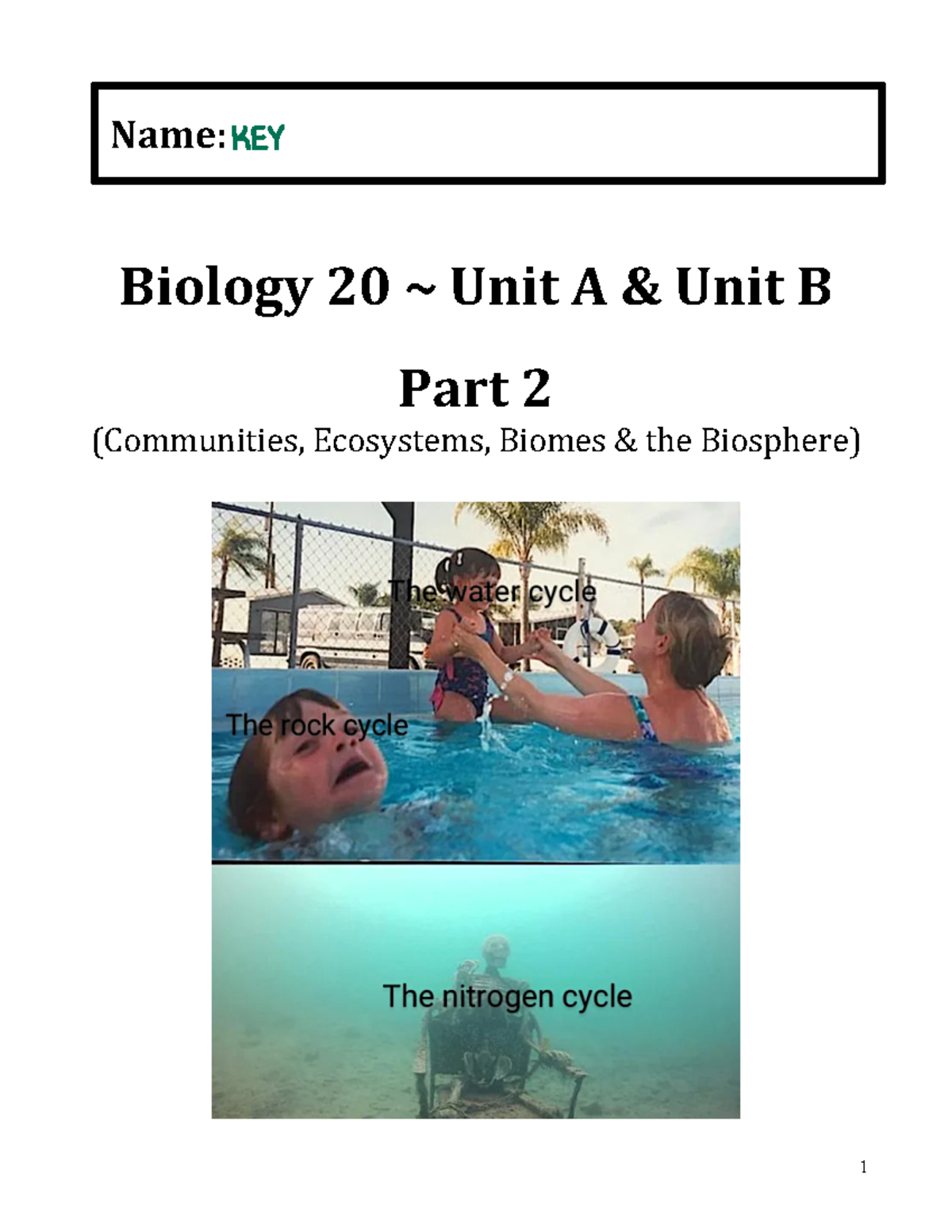 KEY Ecology Part 2 Workbook - Biology 20 ~ Unit A & Unit B Part 2 ...