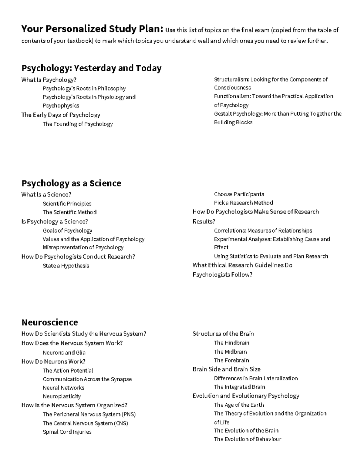 PS101 SI Exam Review Worksheets - Your Personalized Study Plan: Use ...