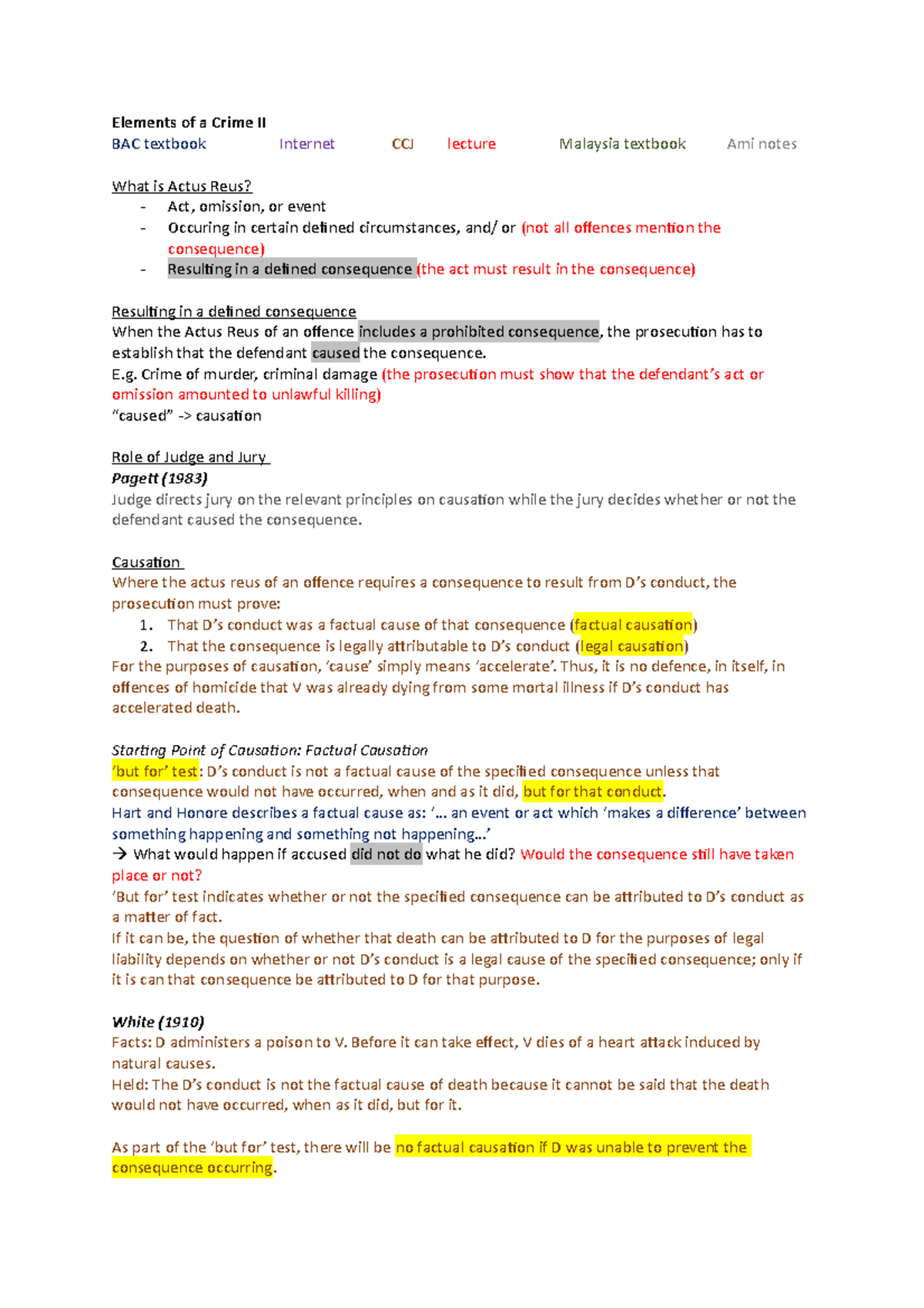 Notes 3 Elements of a Crime II (Causation UK) - Elements of a Crime II ...
