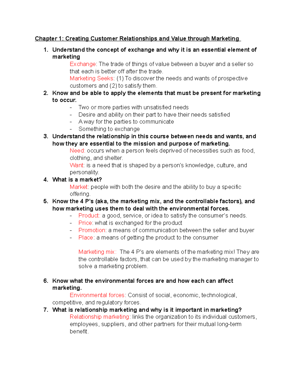 Exam 1 Review, Chapter 1 -4 - Chapter 1: Creating Customer ...