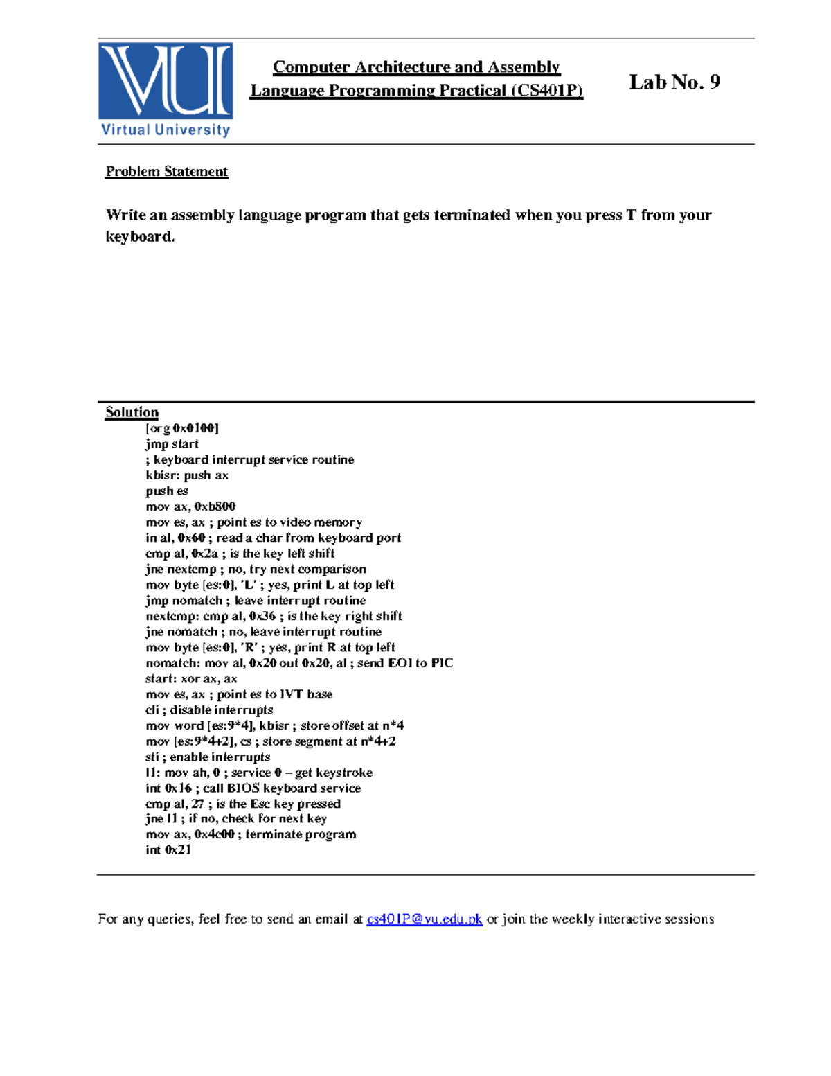 Lab No 9 Digital Logic Design Computer Architecture And Assembly Language Programming 