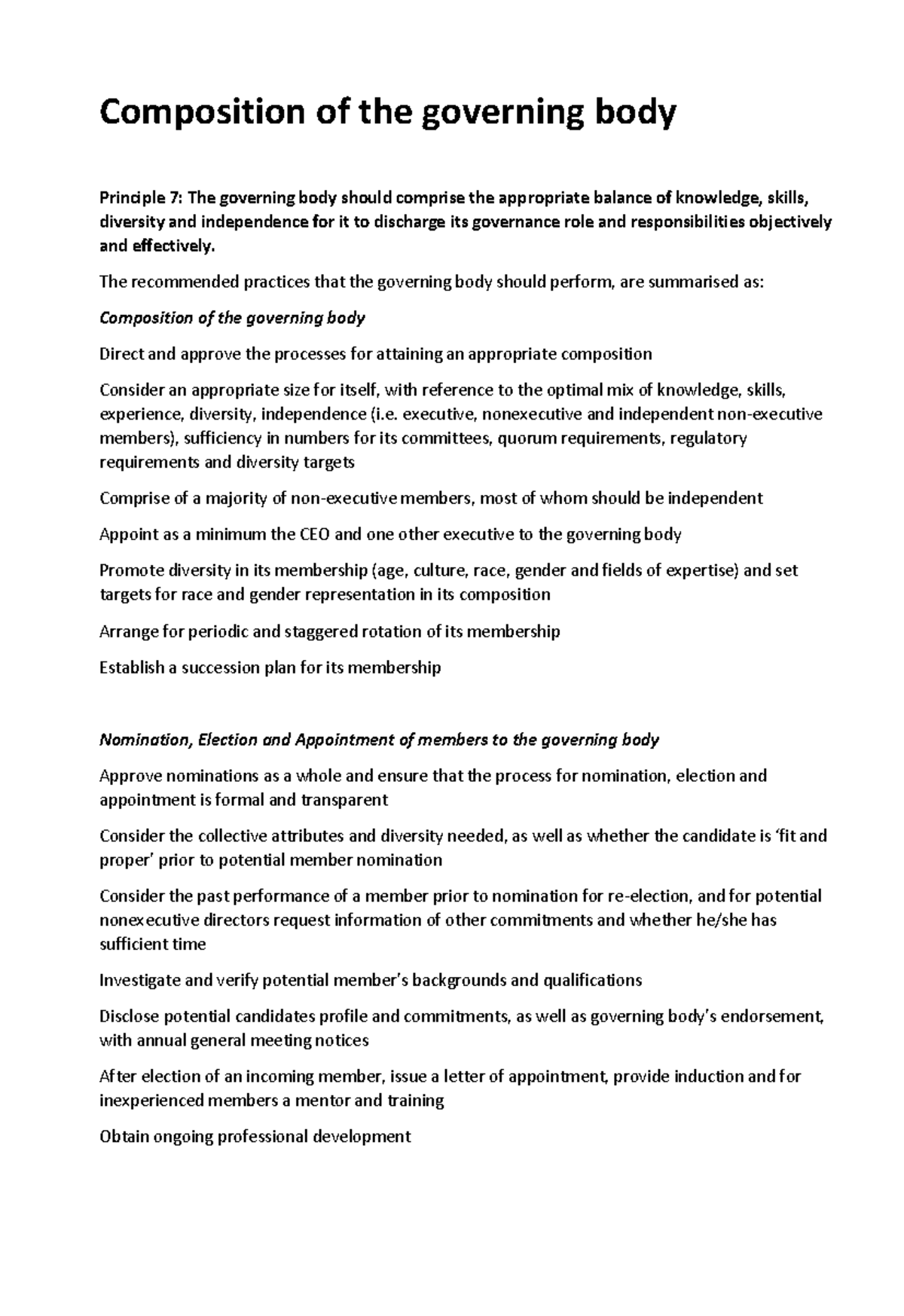 Composition of the governing body - Composition of the governing body ...