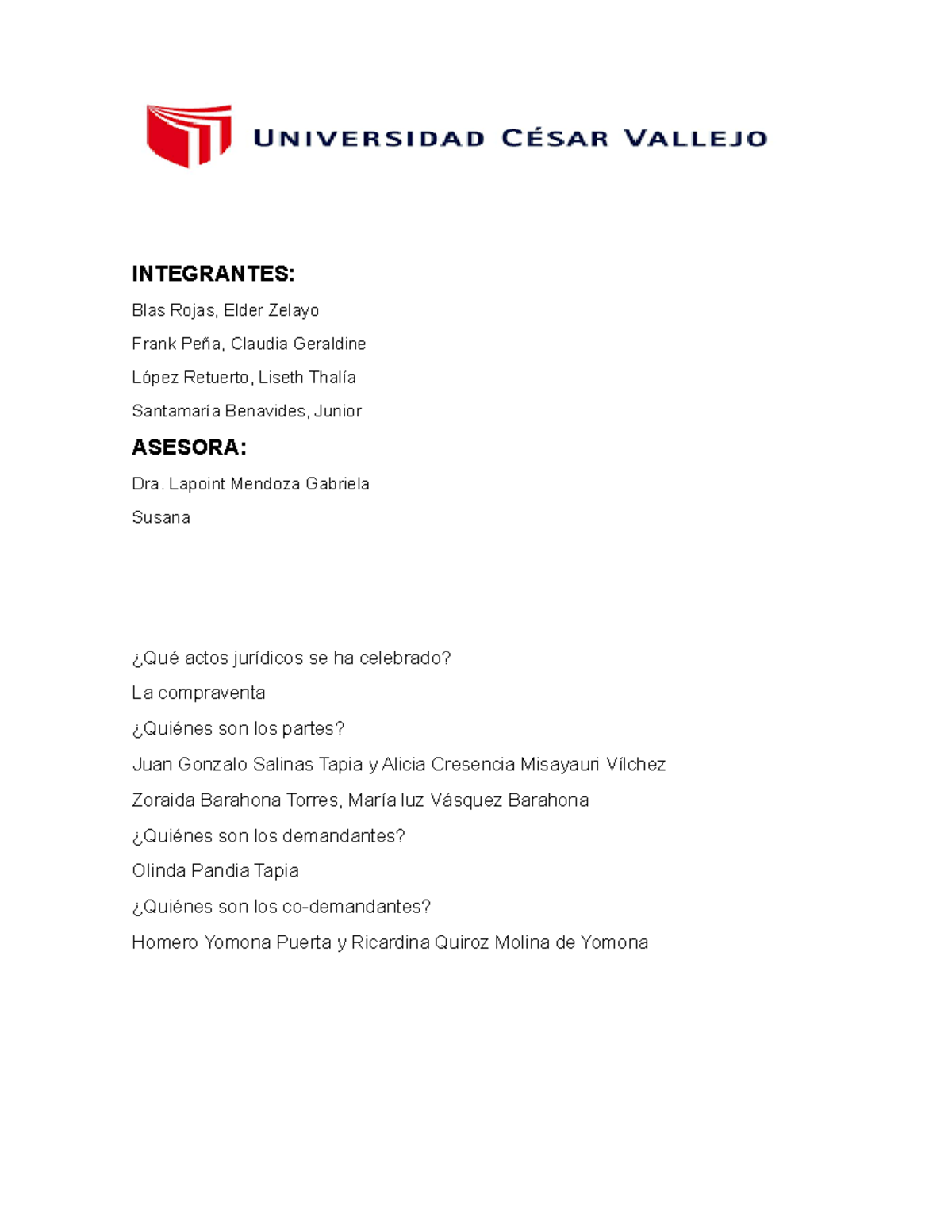 Analisis ACTO 1 expo - Acto jurídico - INTEGRANTES: Blas Rojas, Elder ...