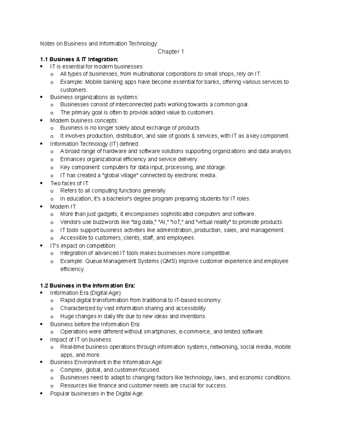 Chapter 1: Business and Information Technology - Notes on Business and ...