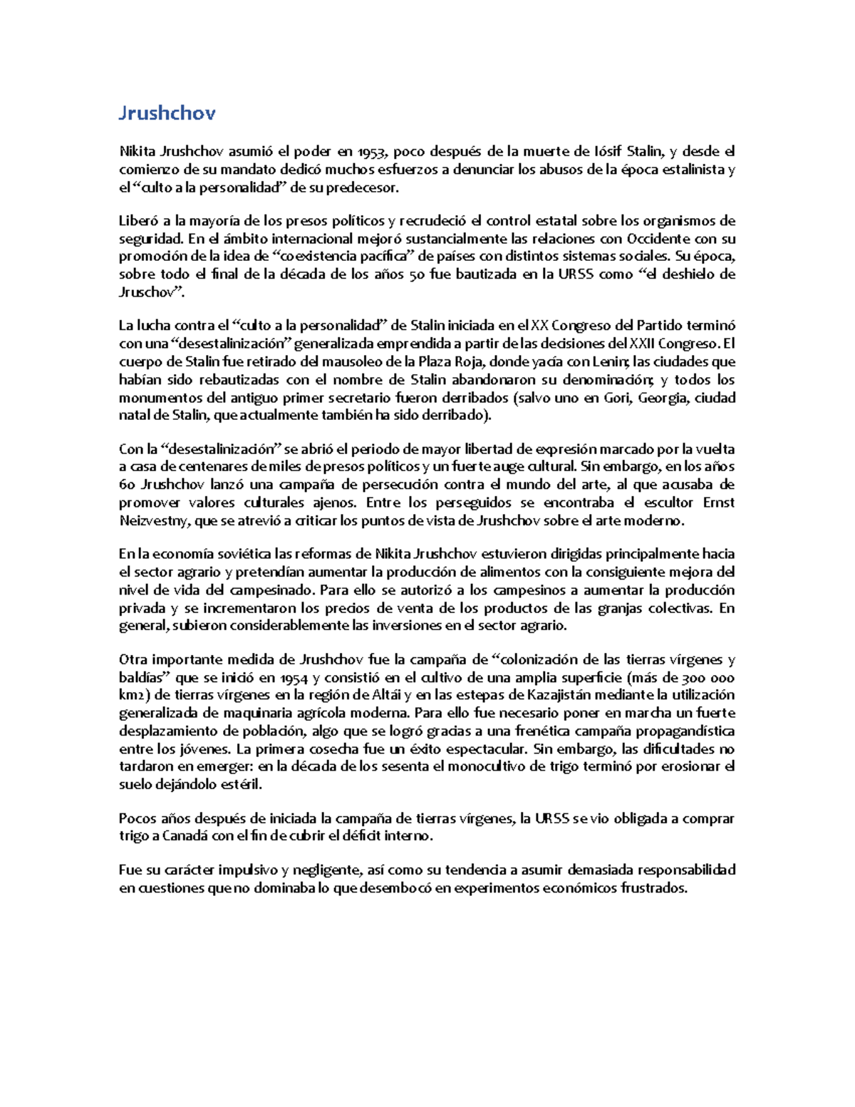 Jrushchov y Bréshnev - Jrushchov Nikita Jrushchov asumió el poder en ...