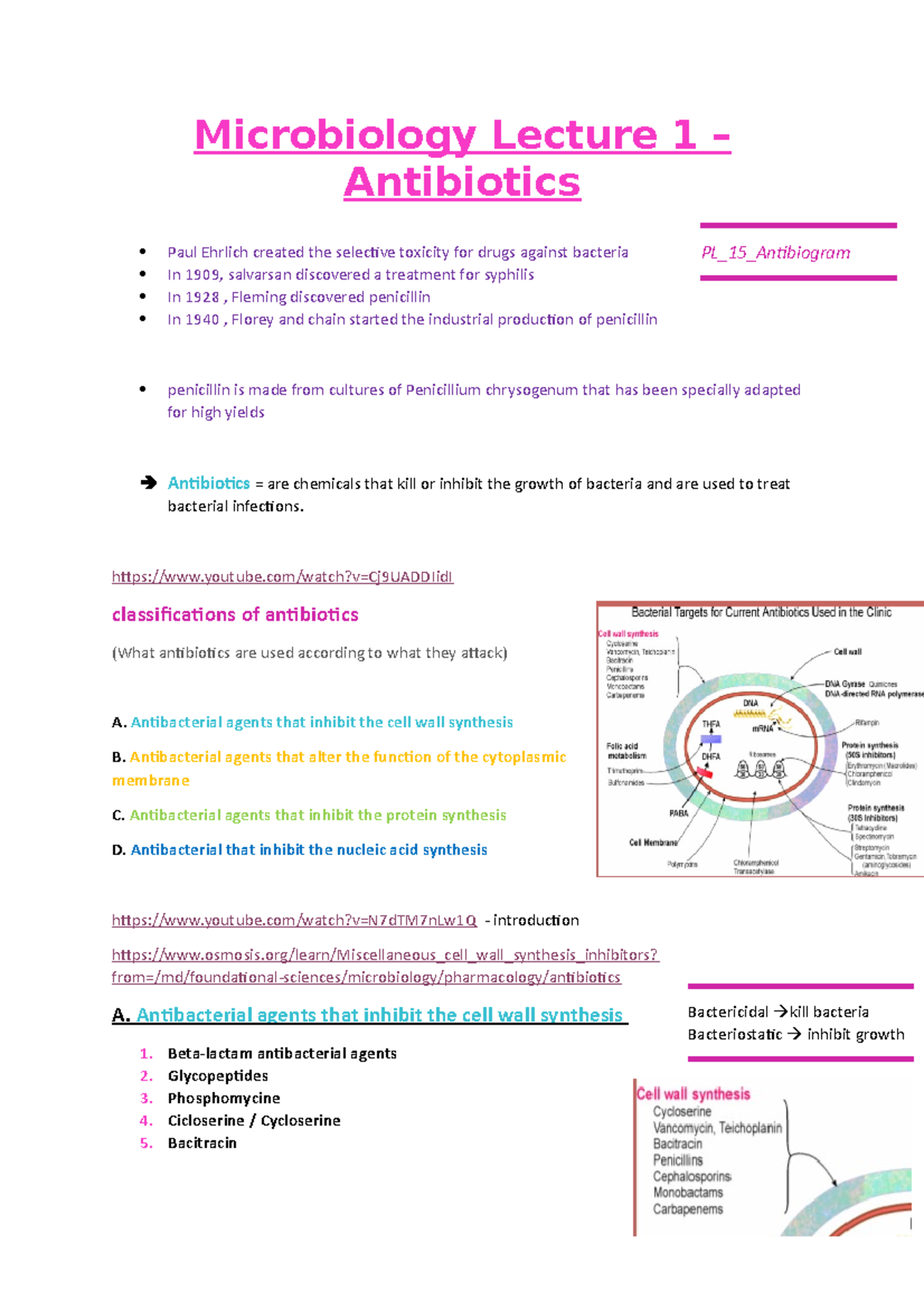 Lecture 1 - Antibiotics - Microbiology lecture notes - Medicine - Studocu