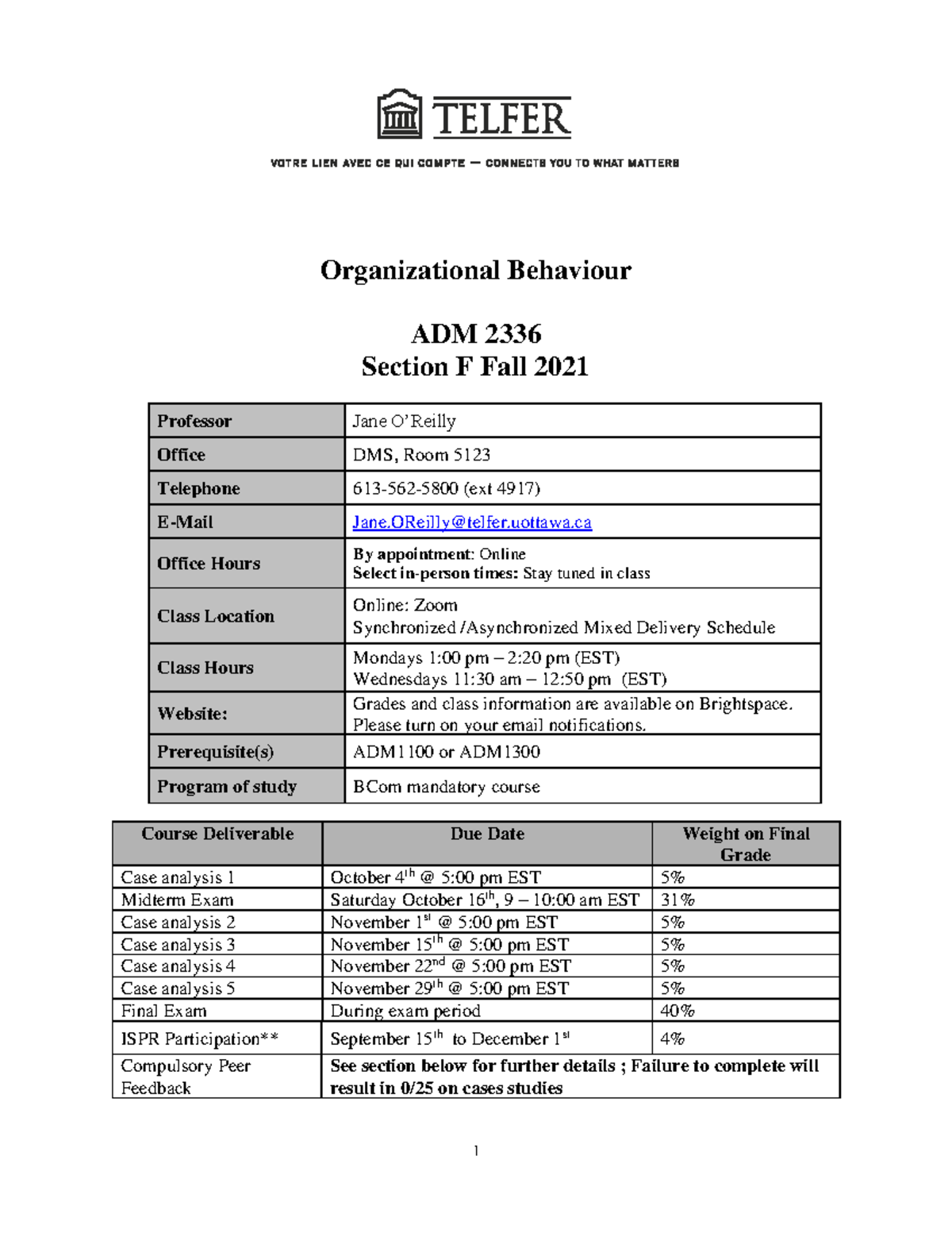 Organizational Behavior Syllabus (21-22 academic year) - Organizational ...