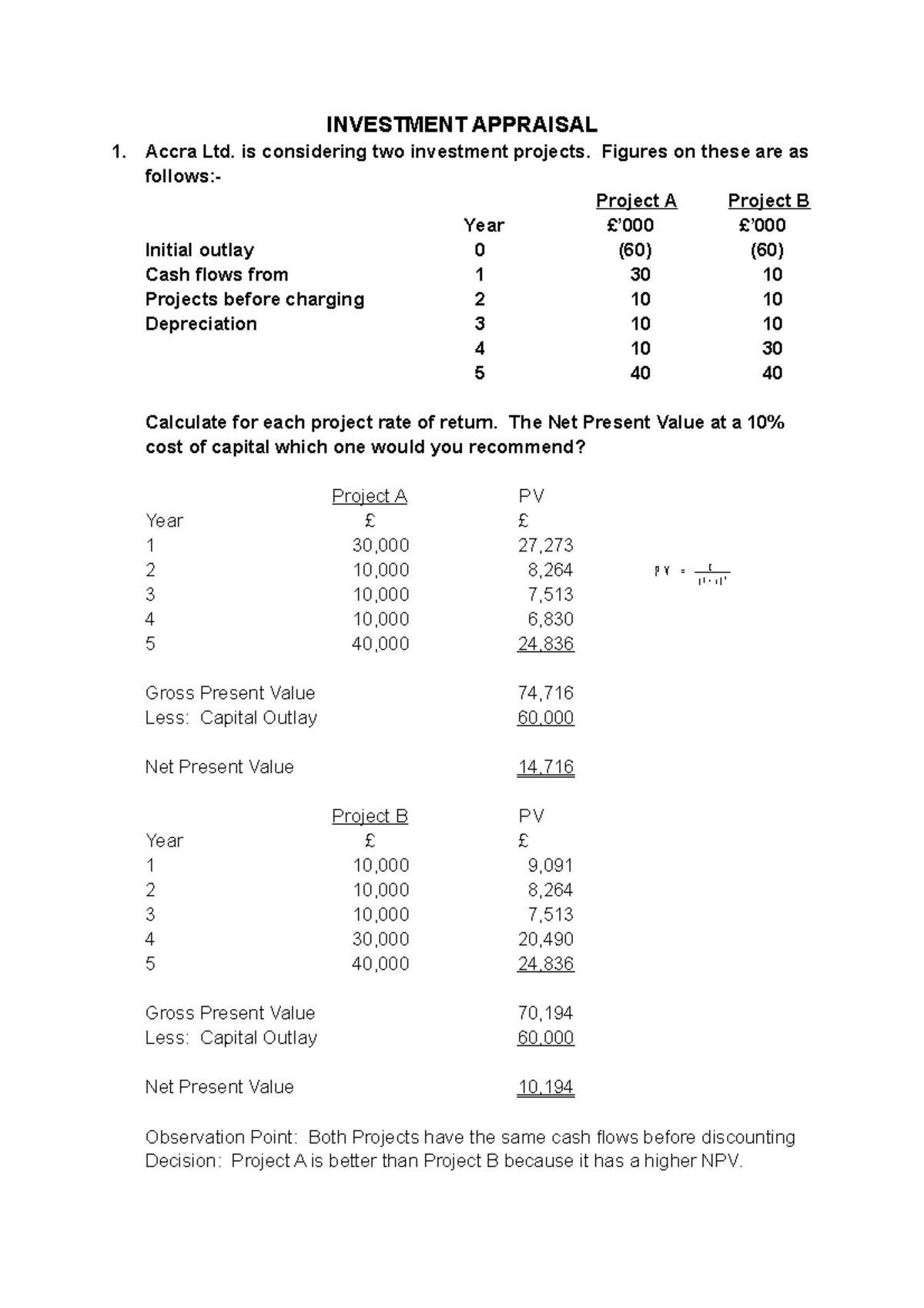Investment Appraisals Questions - INVESTMENT APPRAISAL Accra Ltd. is ...