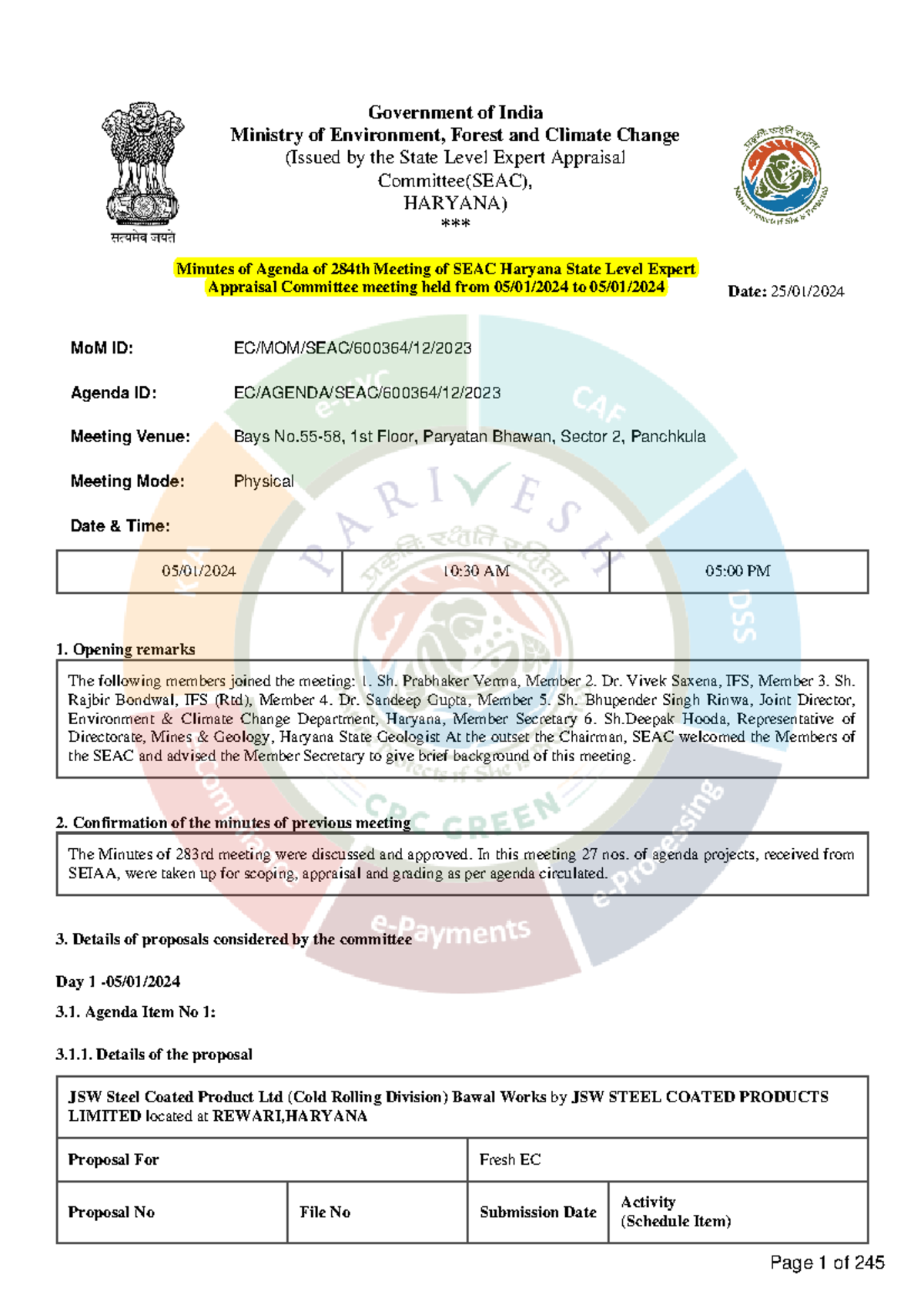 EC COPY - wevwevwevcwecvwedc - Minutes of Agenda of 284th Meeting of ...