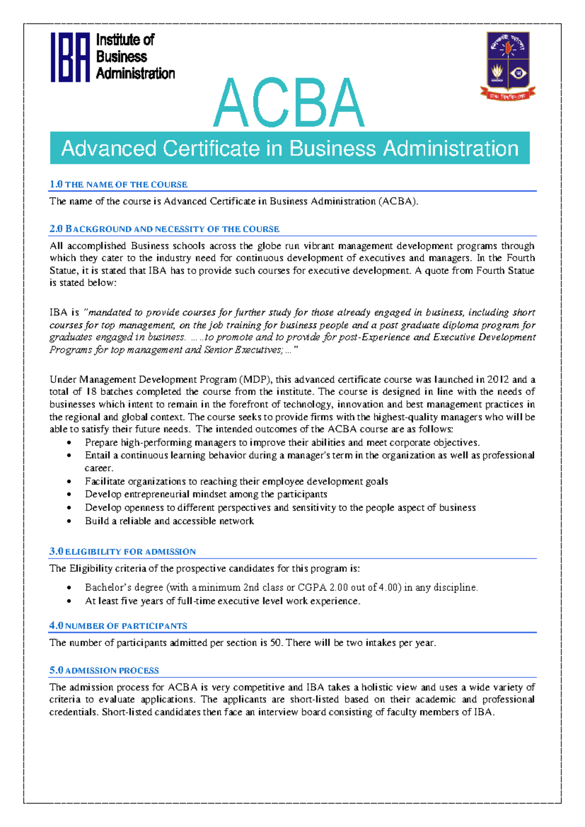 ACBA-DU-Brochure New 24 - ACBA 1 THE NAME OF THE COURSE The name of the ...