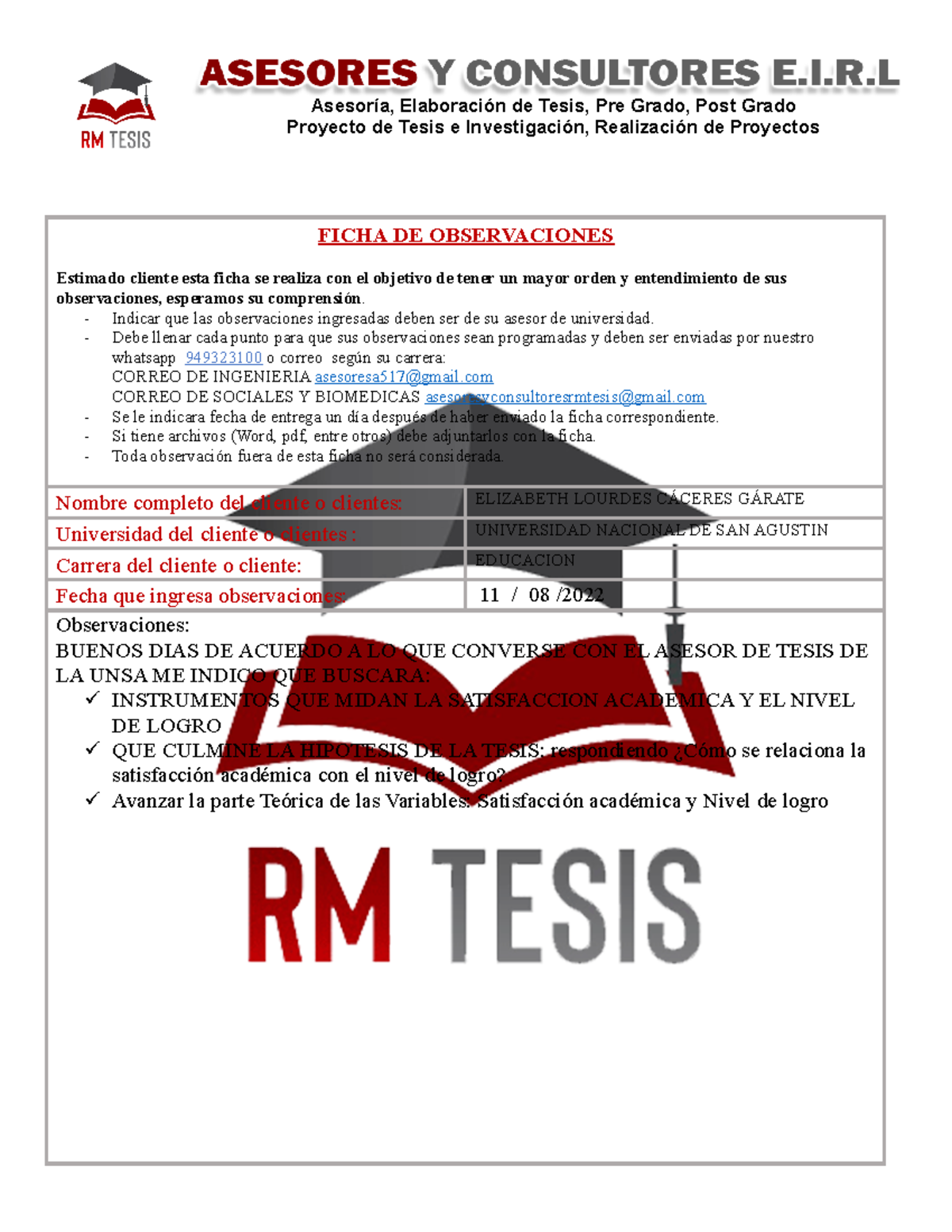 Ficha DE Observaciones Sociales- Biomedicas - Ingenierias - FICHA DE ...