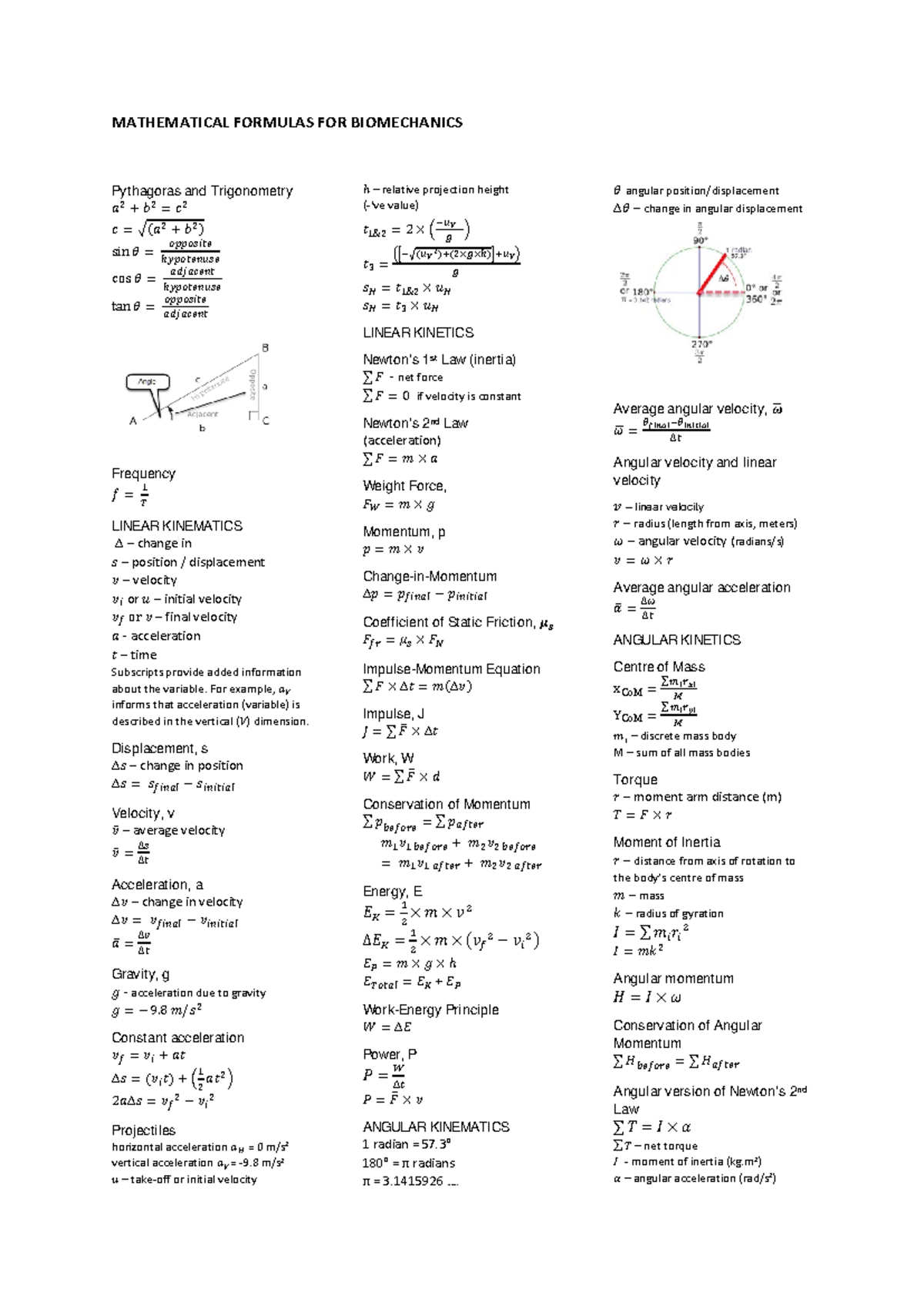 Mathematical Formulas FOR Biomechanics - MATHEMATICAL FORMULAS FOR ...