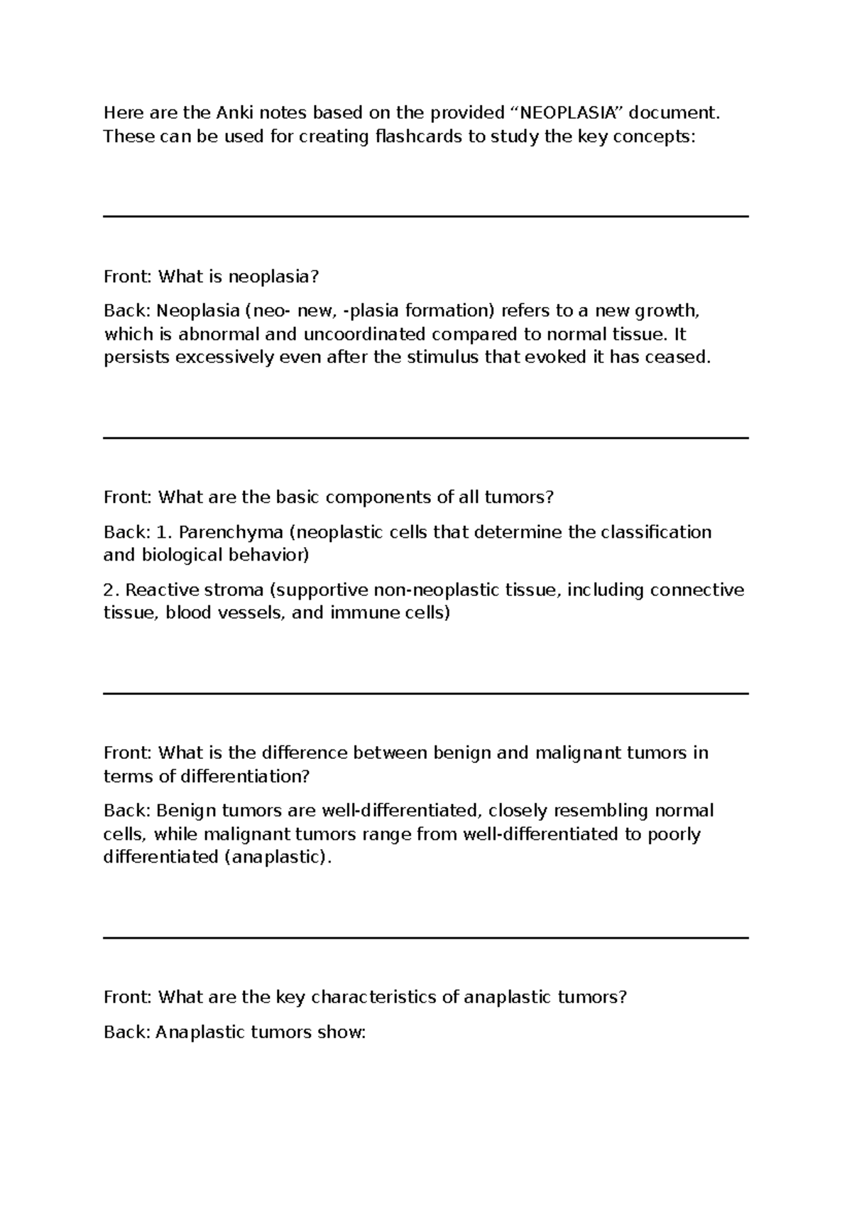 Neoplasia ankis - Here are the Anki notes based on the provided ...