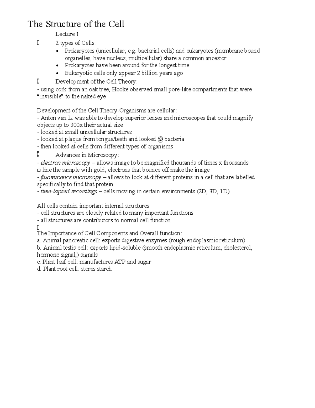 The Structure of the Cell - The Structure of the Cell Lecture 1 2 types ...