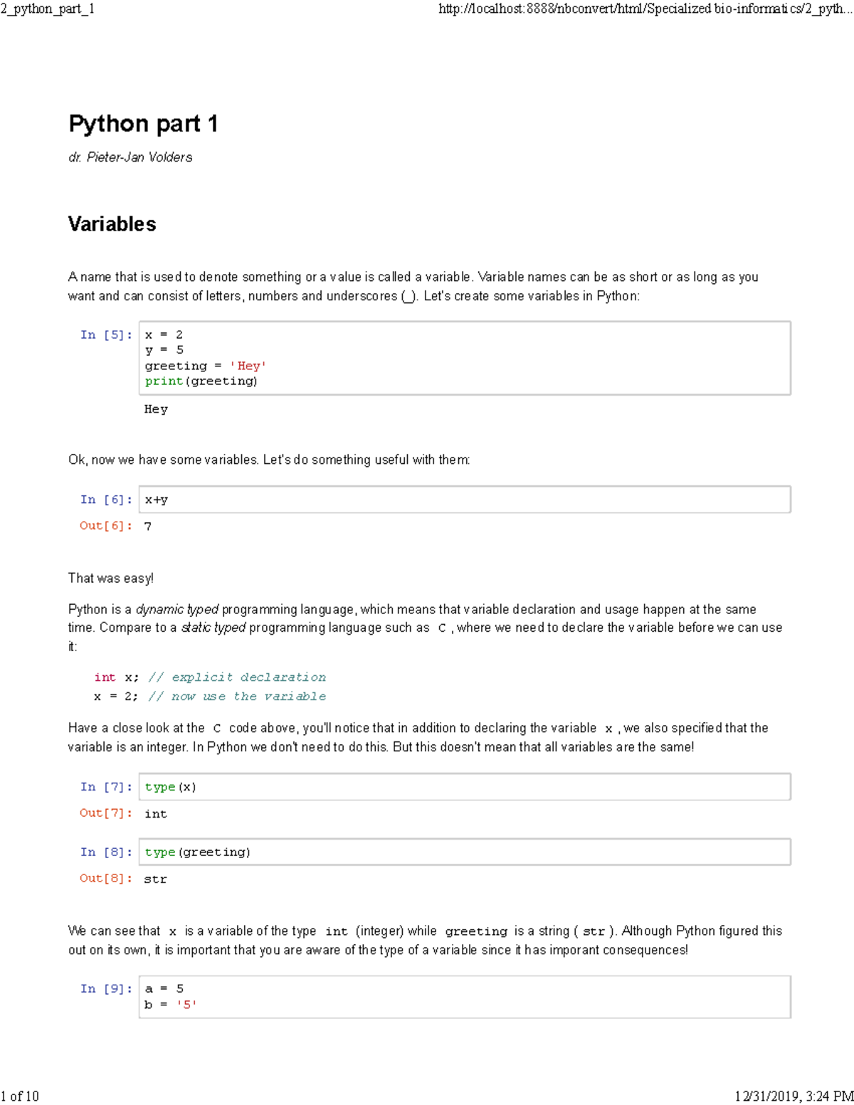 eerste practicum python specialized bio-informatics - Python part 1 dr ...