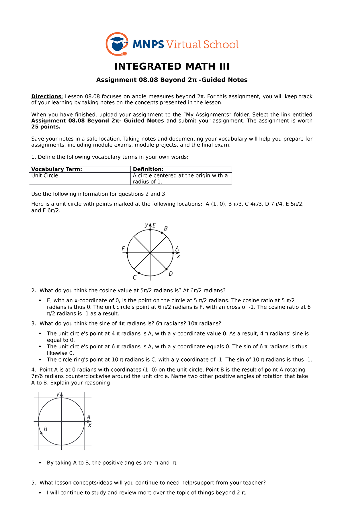08.08 Beyond 2π Guided Notes - INTEGRATED MATH III Assignment 08 Beyond ...