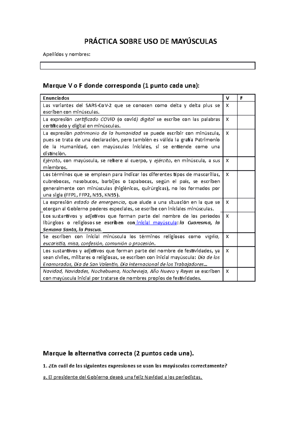 Práctica Sobre USO DE Mayúsculas semana 7 HOY - PRÁCTICA SOBRE USO DE ...