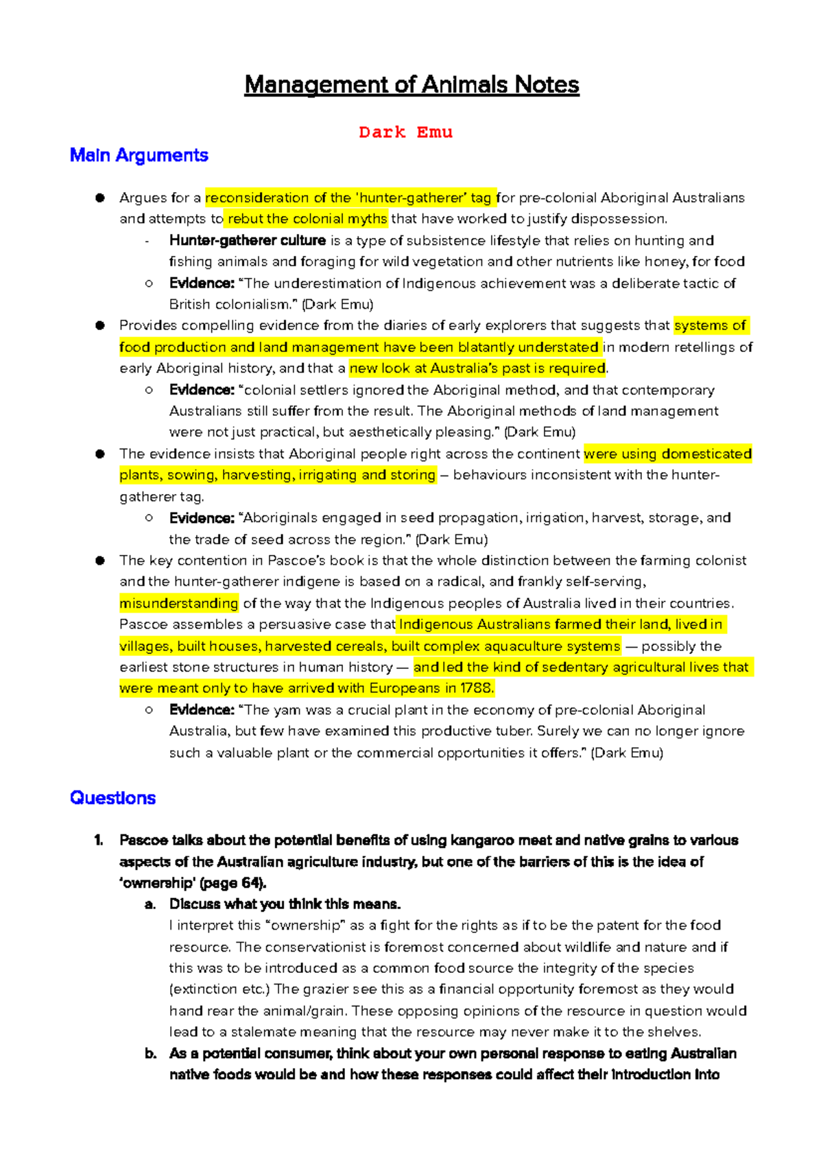 Concepts of Animal Management Notes - AVBS1002 - USyd - Studocu