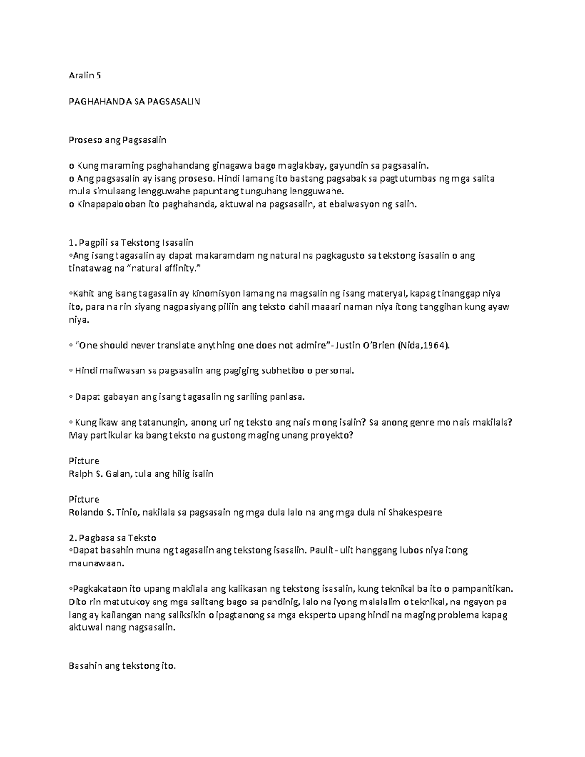 409602073 aralin 5 8 - vbwrvb1g31tg - Aralin 5 PAGHAHANDA SA PAGSASALIN ...