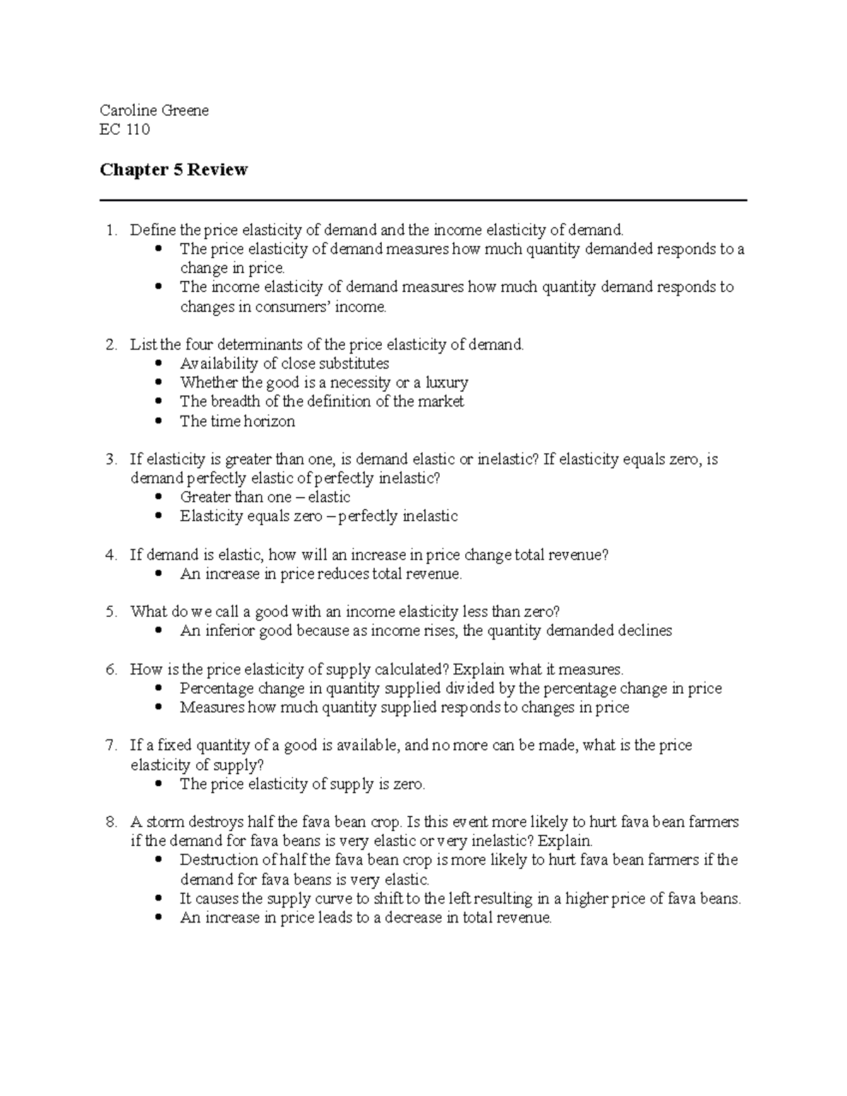 Chapter 5 Review - Instructor William Walsh - Caroline Greene EC 110 ...