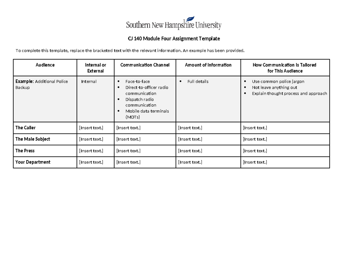 Cj 140 Module Four Assignment Template An Example Has Been Provided