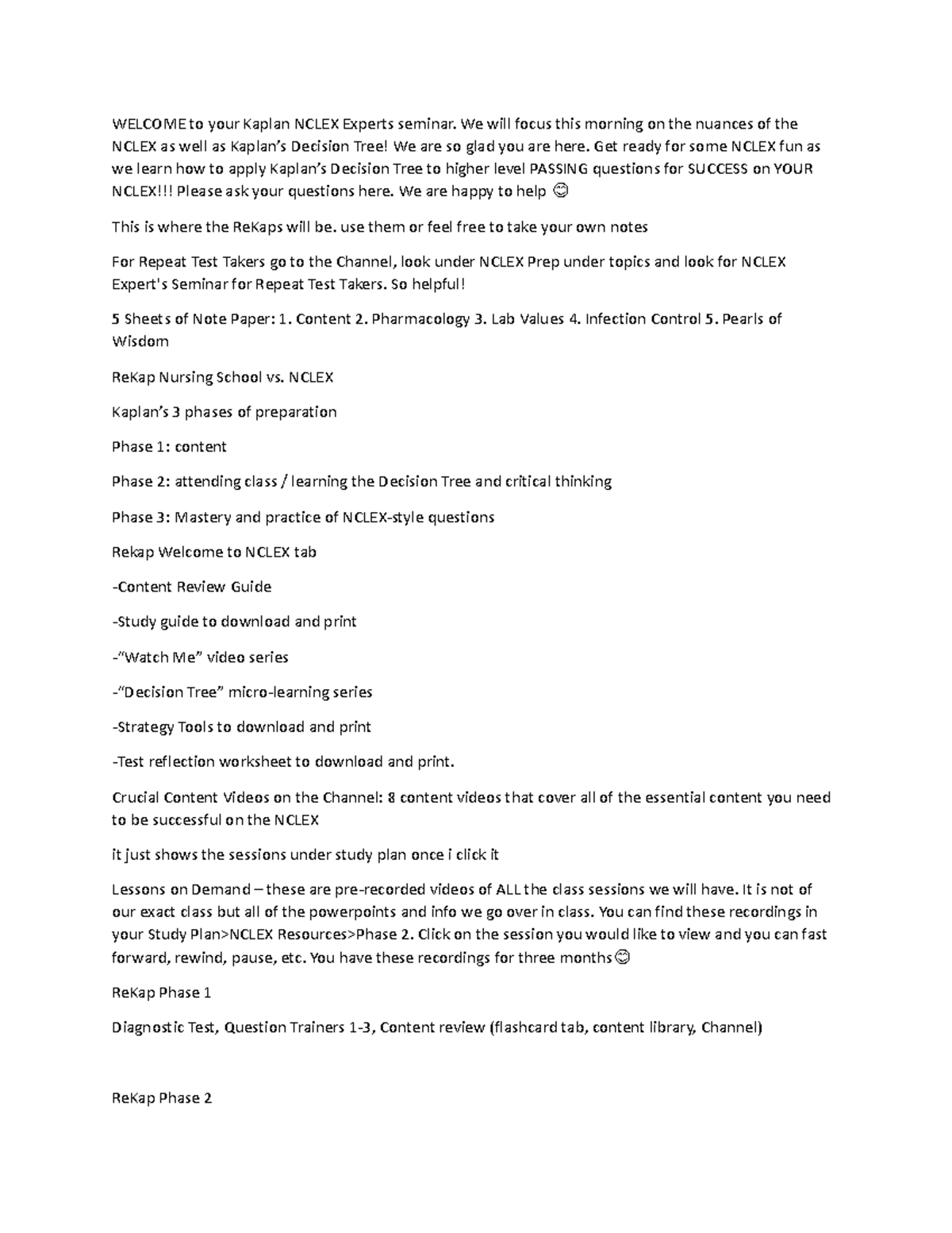 Kaplan Review Day 1 Continued - WELCOME to your Kaplan NCLEX Experts ...