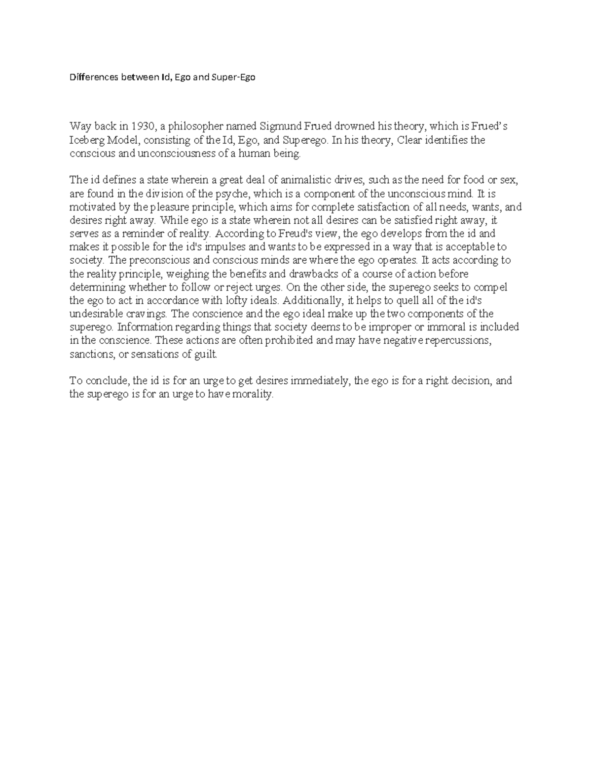 Essay NSTP - Self Explanatory Notes - Differences between Id, Ego and ...