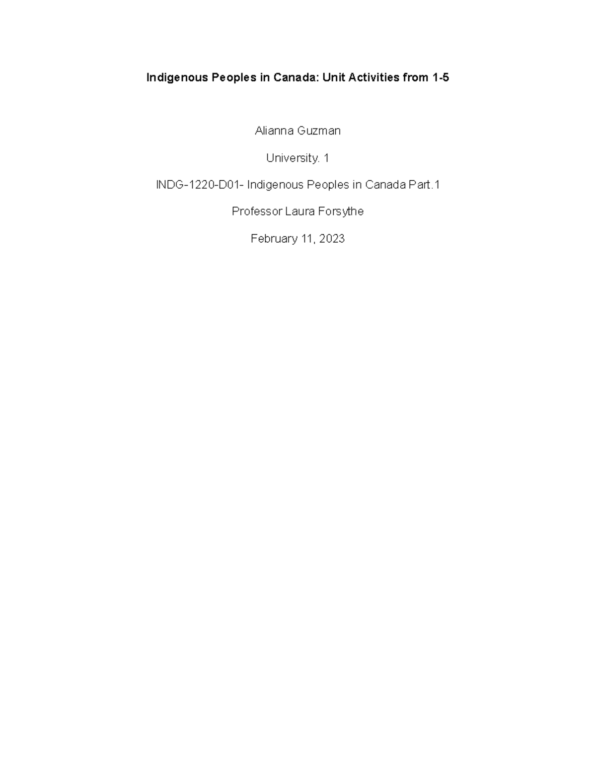 Unit Activities 1 - Good copy - Indigenous Peoples in Canada: Unit ...