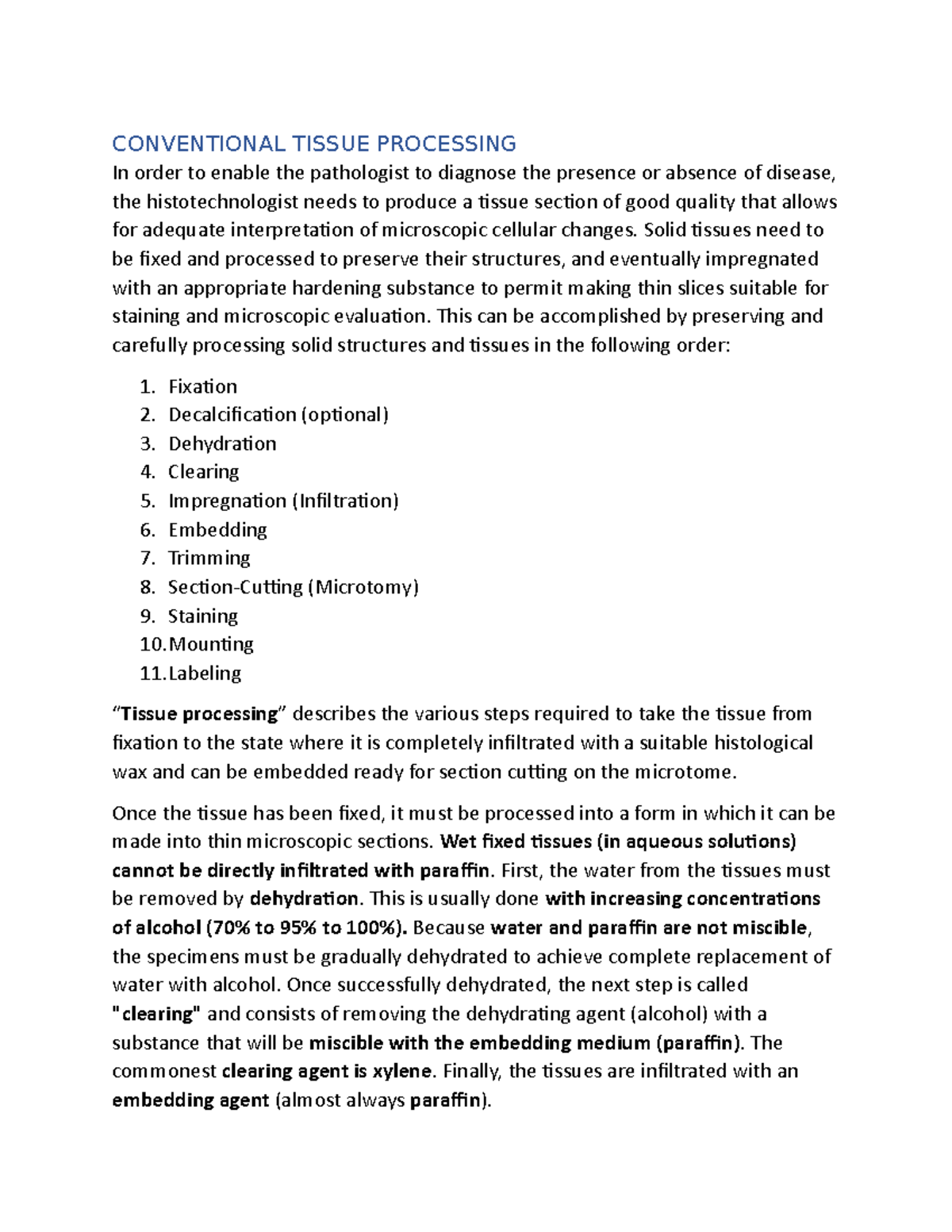 Conventional Tissue processing - CONVENTIONAL TISSUE PROCESSING In ...