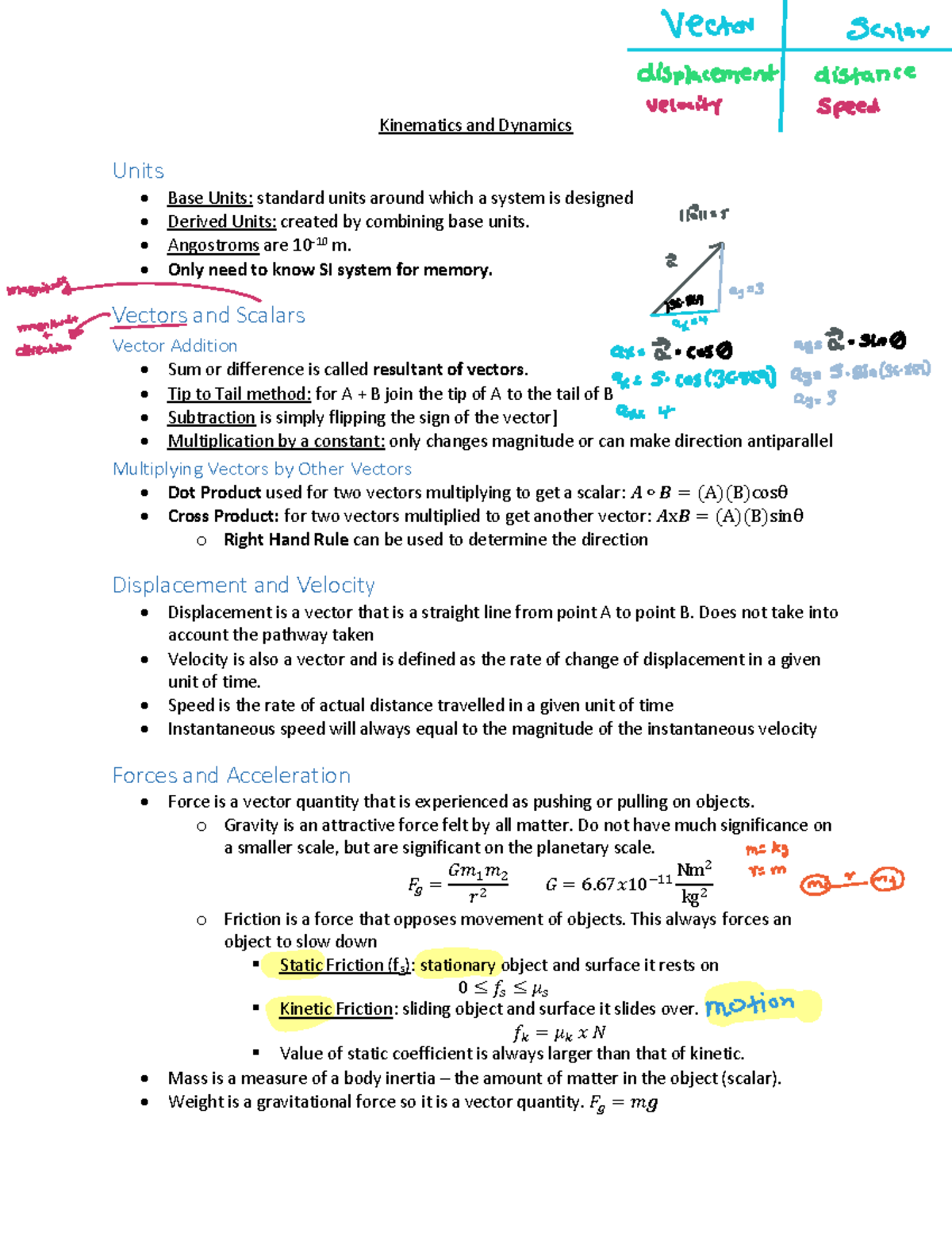 Copy of 1-Kinematics and Dynamics - Kinematics and Dynamics Units x ...