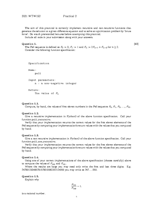 Practical Sheet 1 - Pseudocode Analysis - 2021 WTW152 Practical 1 The ...