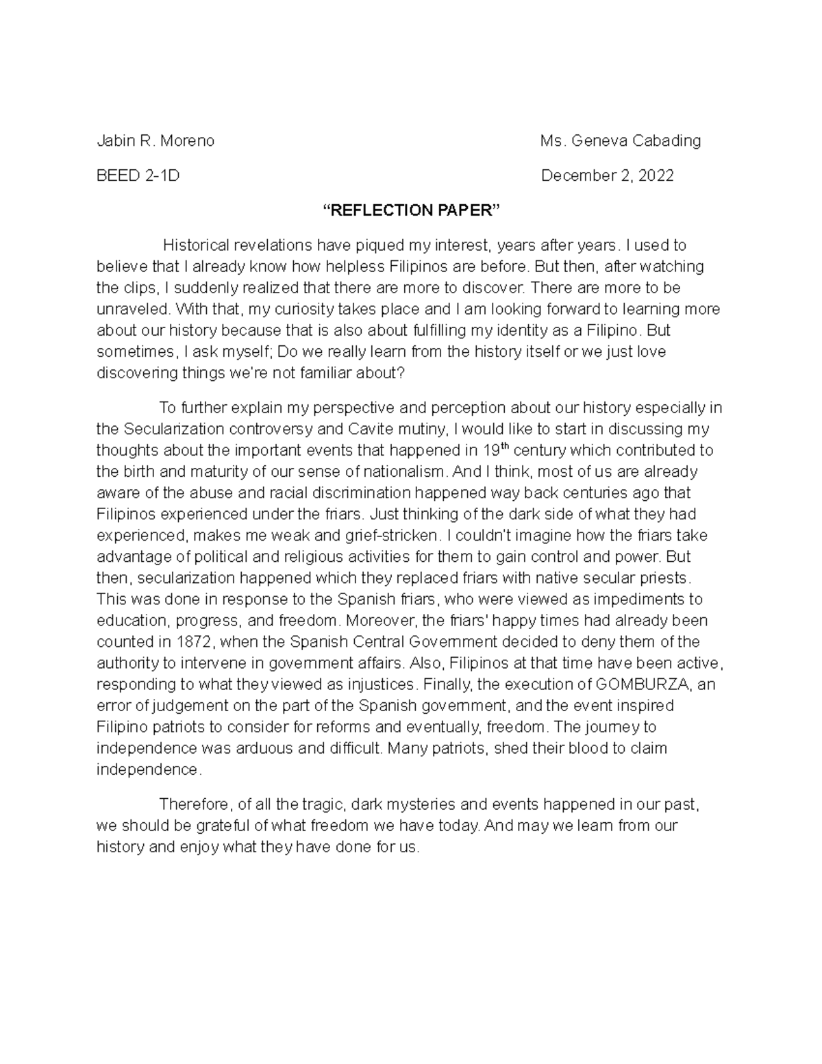 Activity #2 Reflection in Social Studies - Jabin R. Moreno Ms. Geneva ...