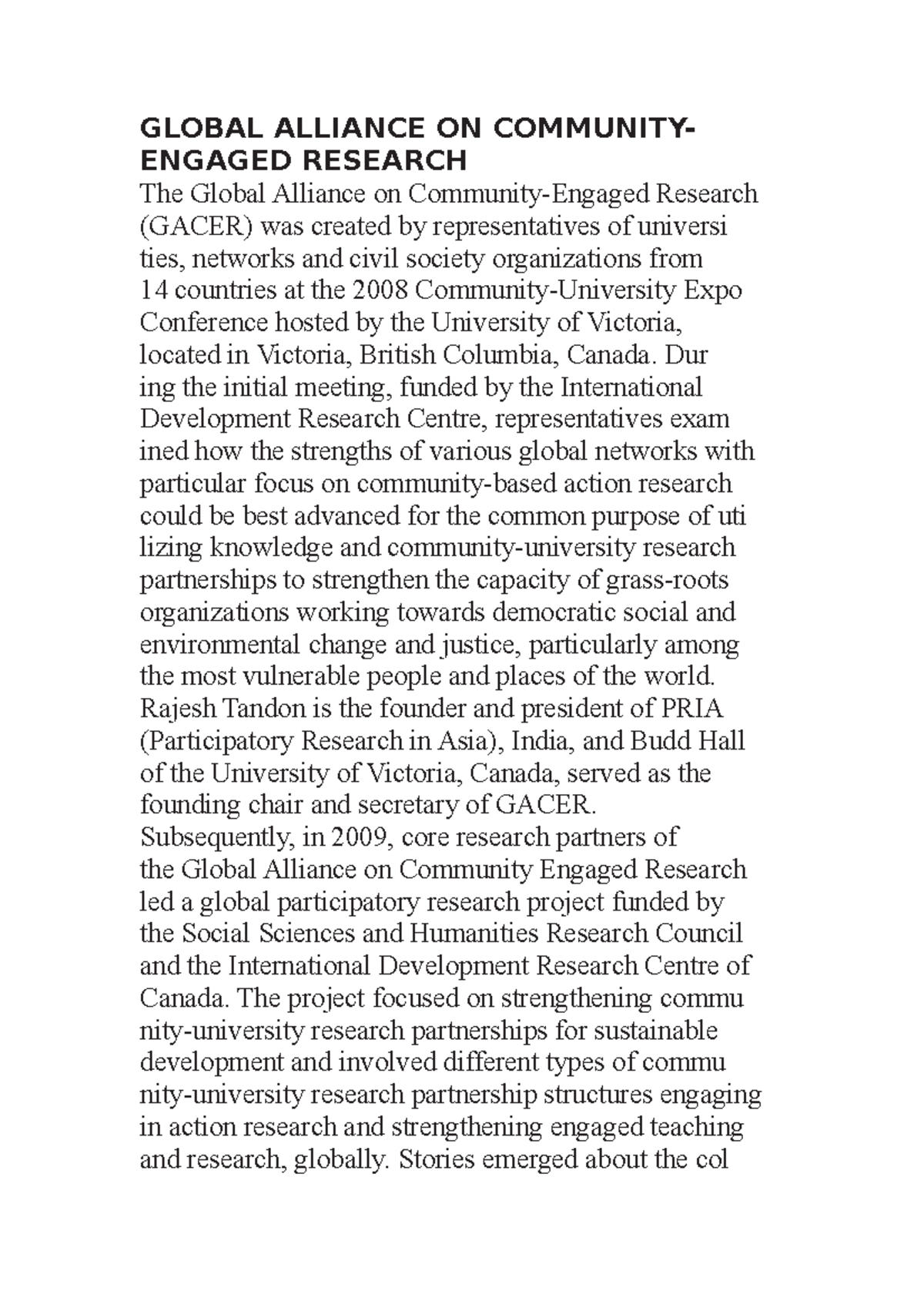 Global Alliance ON Community- Engaged Research - GLOBAL ALLIANCE ON ...