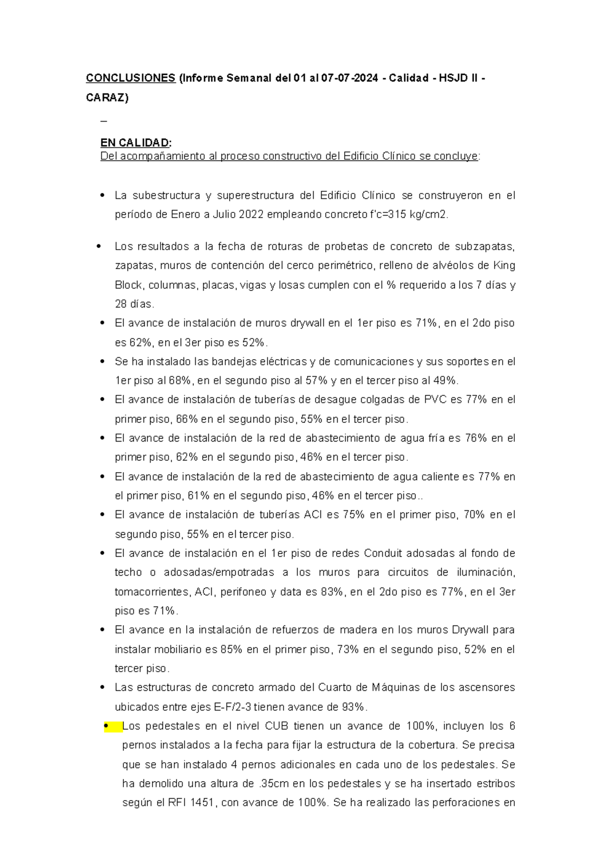 Conclusiones y Recomendaciones (Informe Semanal del 01 al 070724 ...