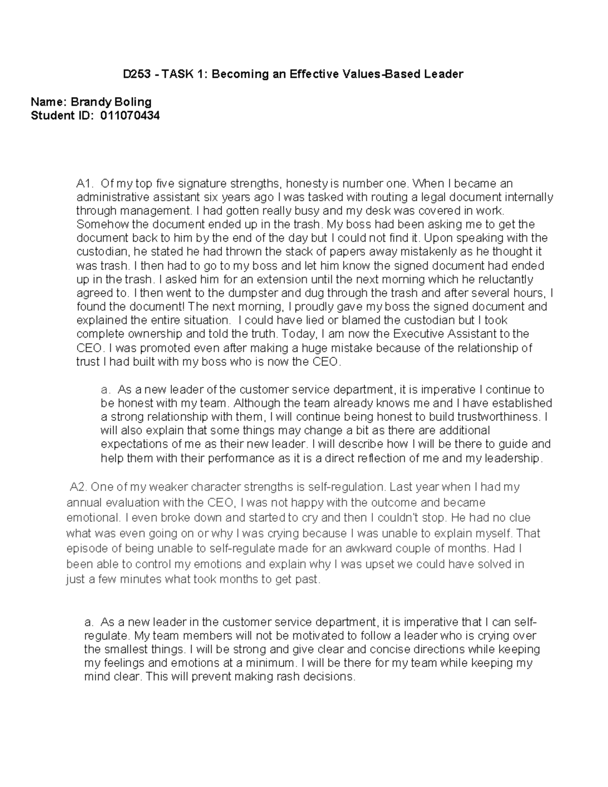 D253 Task 1 RSM3 - Task 1 RSM3 - D253 - TASK 1: Becoming an Effective ...